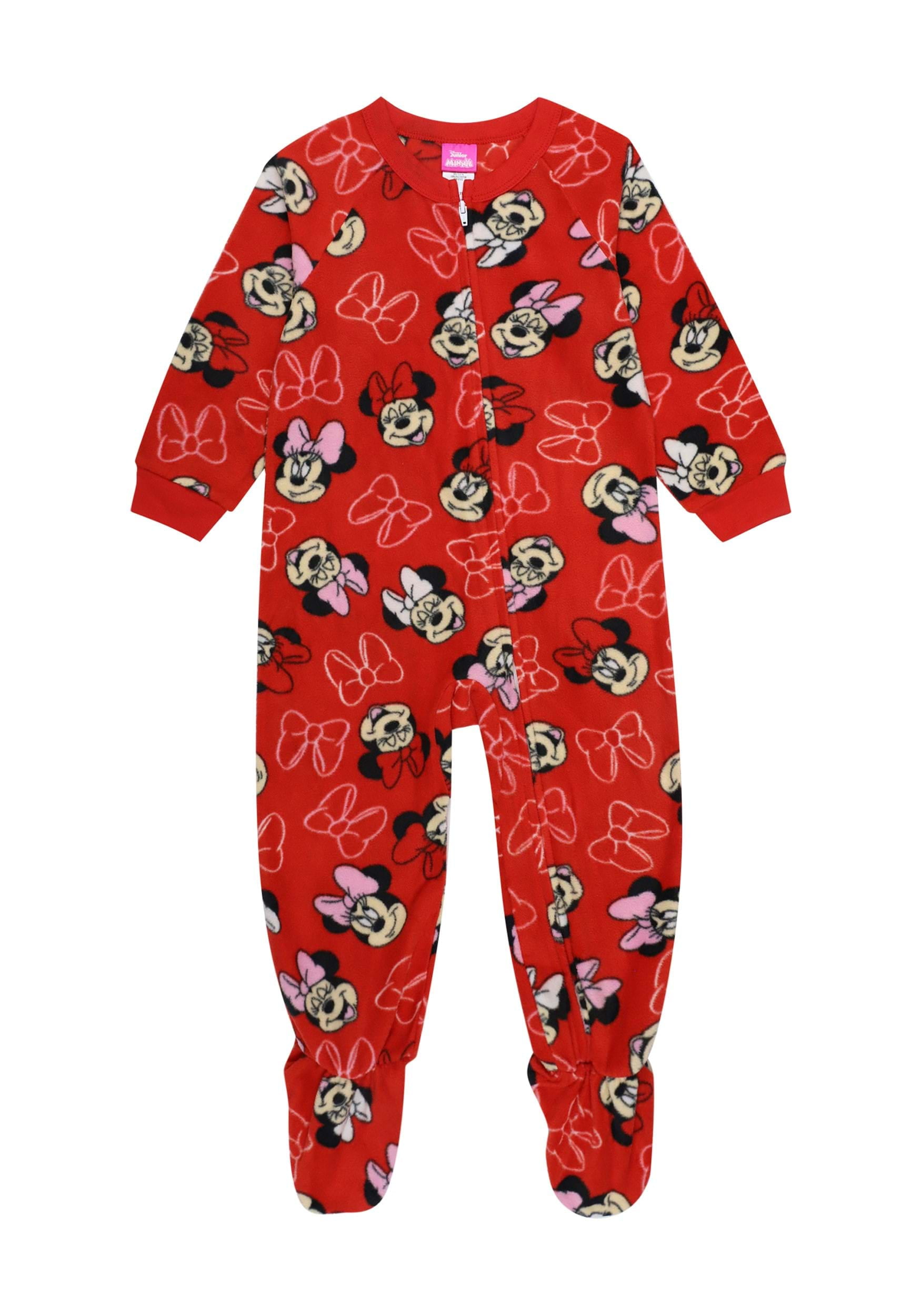 Minnie Mouse Toddler Girl's Bow Print Red Fleece Pajama Sleeper, Size ...