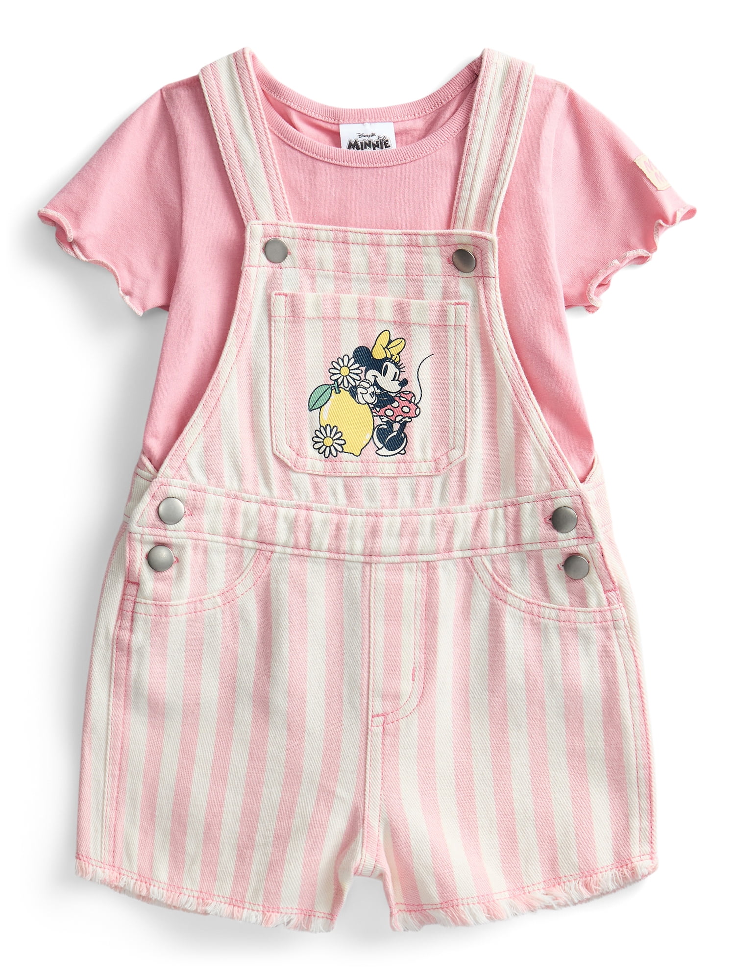 Minnie Mouse Toddler Girls Denim Shortall and Short Sleeve Tee Set, 2 ...