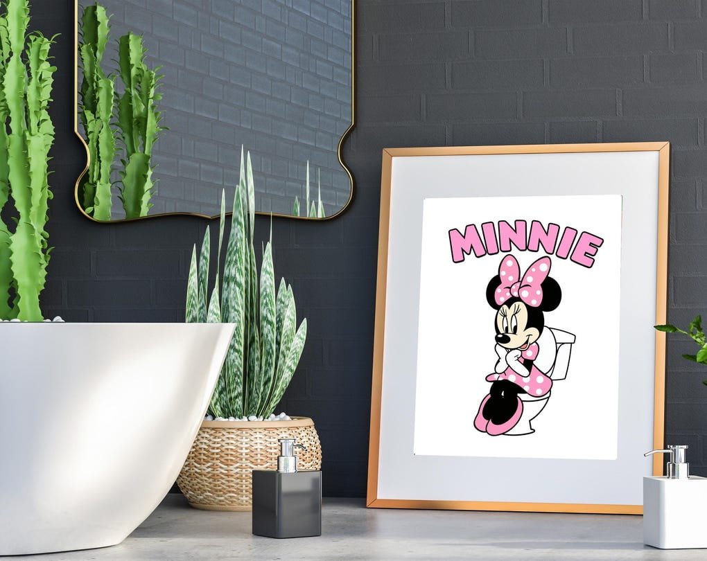 Minnie On Toilet Classic Bathroom Art Print, Minnie Bathroom Art, Cute ...