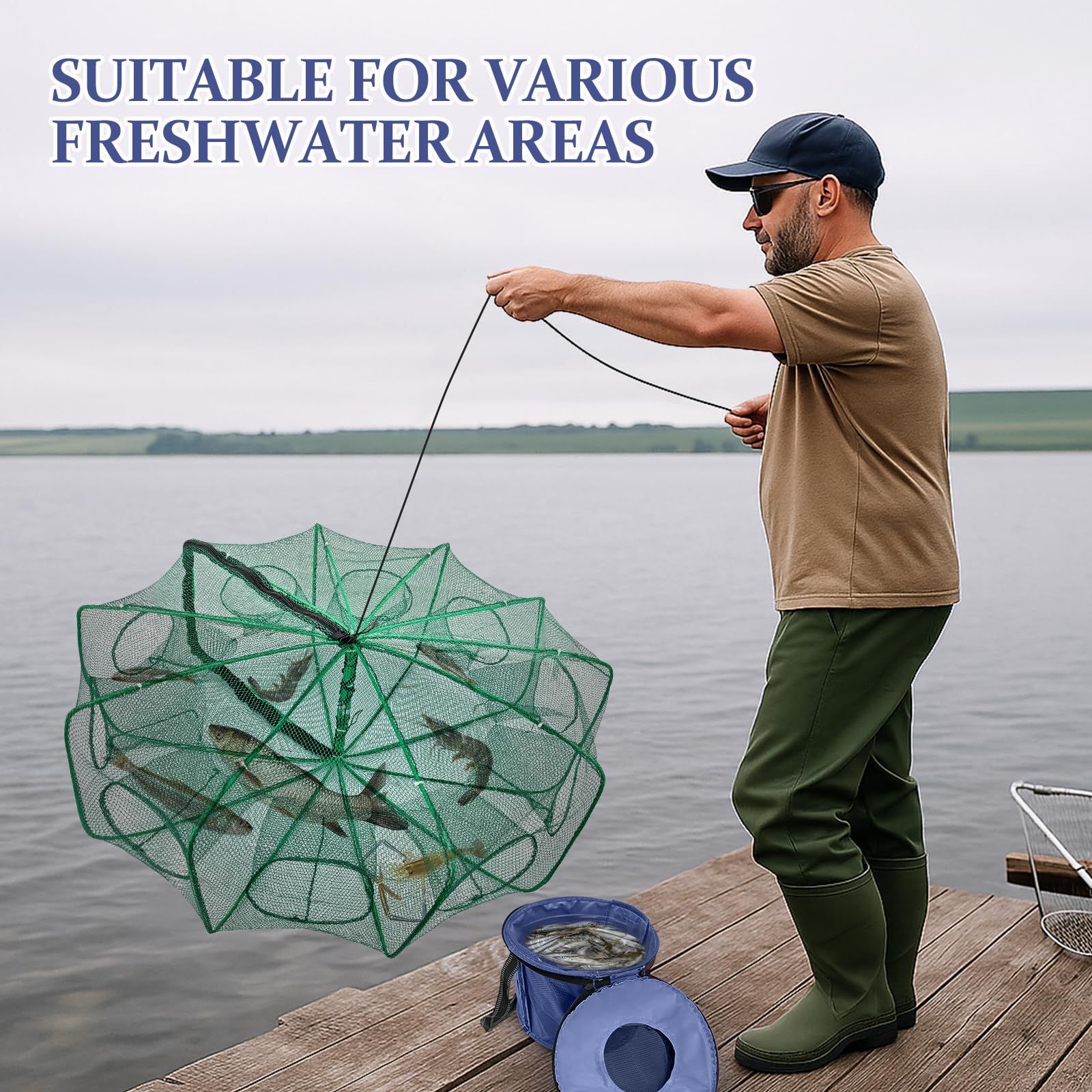 Minnow Trap 32in*10in” with Foldable Fishing Net & Collapsible Fish ...