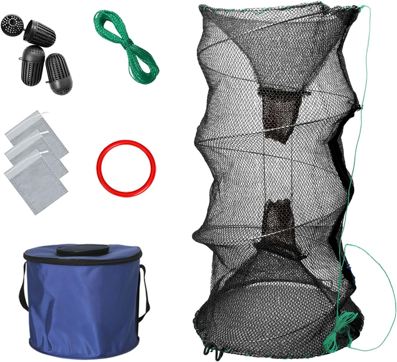 Minnow Trap with Foldable Fishing Net (11x24 Inch) & Collapsible Fish ...