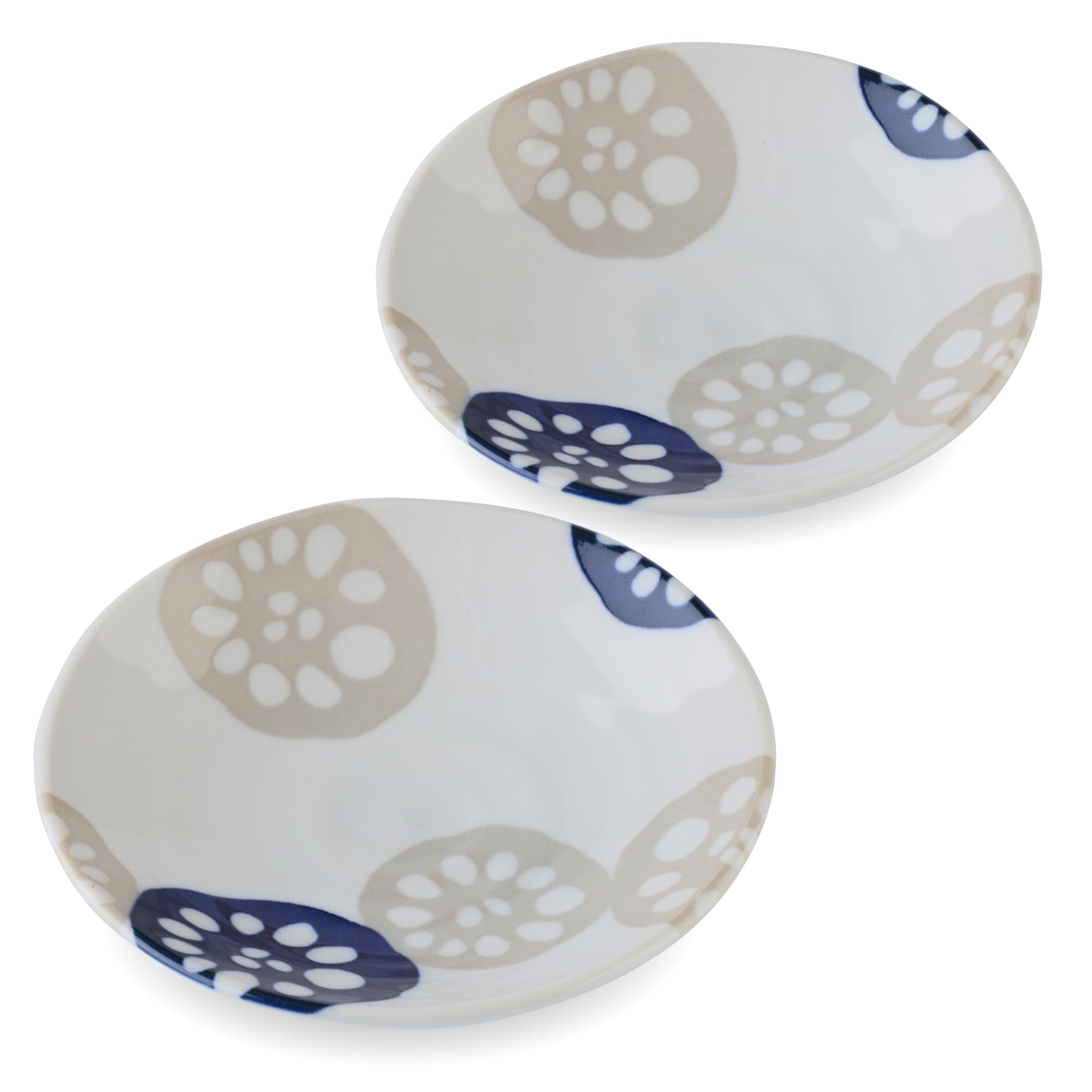 Mino Ware Japanese Lightweight Plate Set, Renkon, Set of 2, Indigo Blue ...