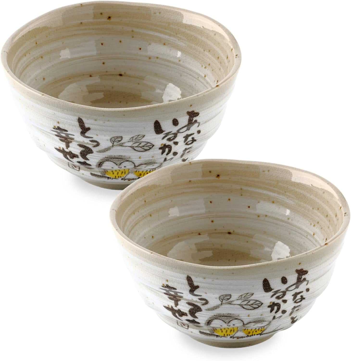 Mino Yaki Handmade Japanese Rice Bowls with Owl Design Japanese Poem ...