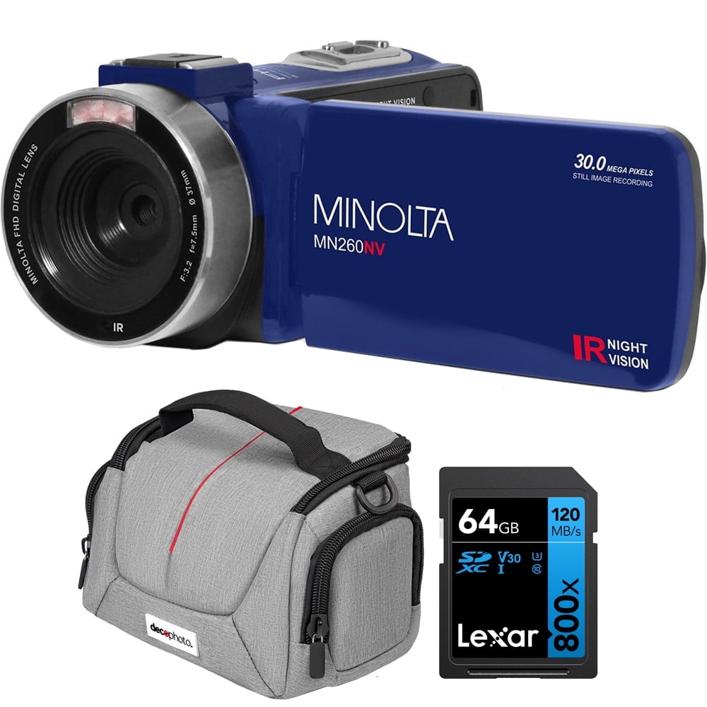 Minolta MN260NV 1080P FHD / 30 MP Night Vision Camcorder, Blue Bundle ...