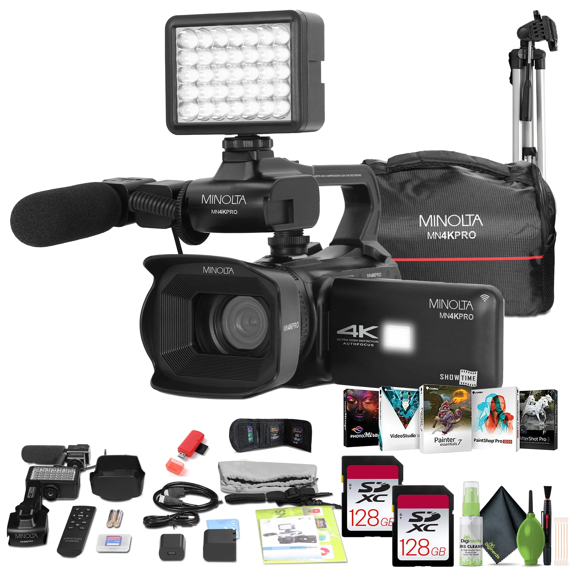 Minolta MN4KPRO 4K60FPS UHD 64 MP Autofocus Pro Camcorder Kit w/WiFi ...