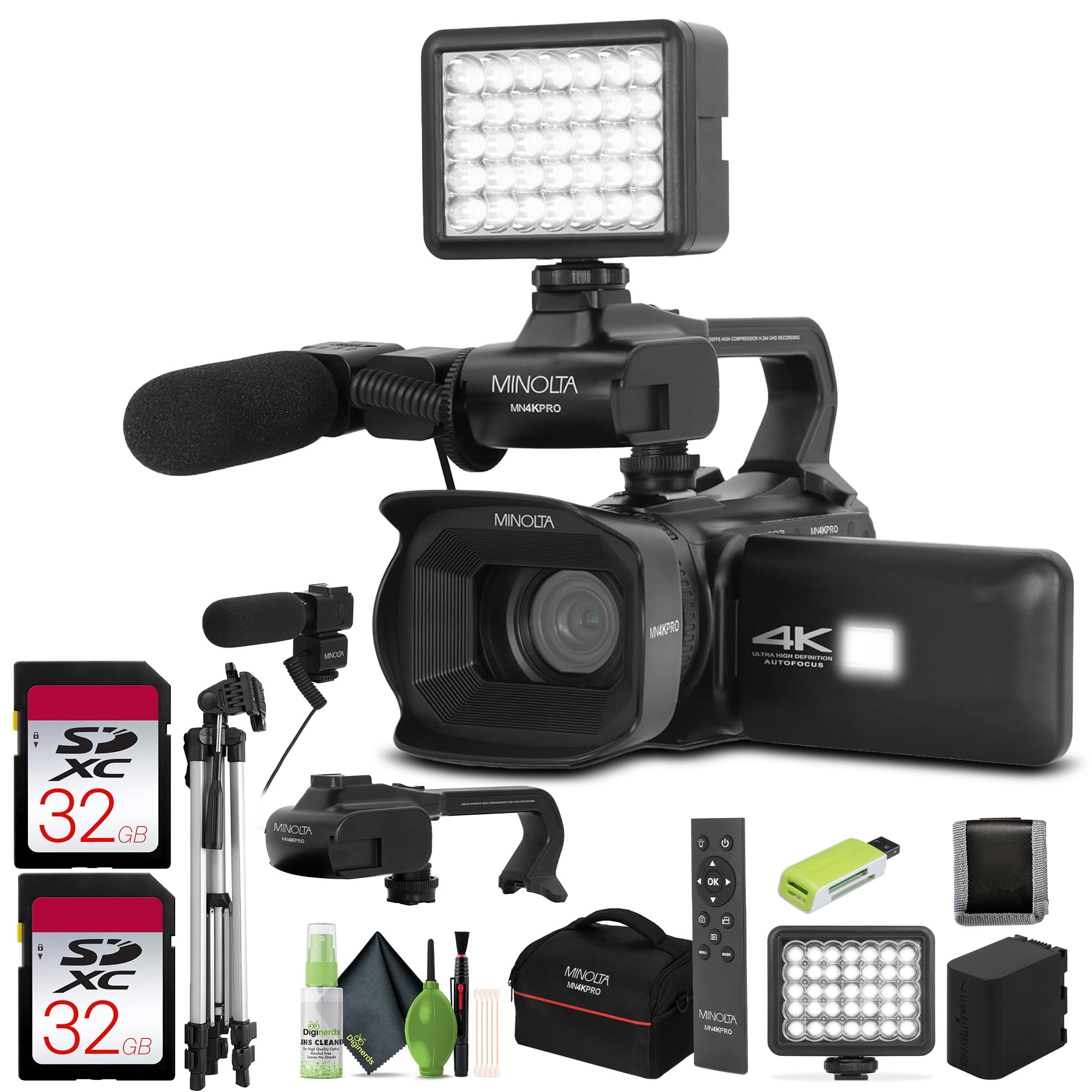 Minolta MN4KPRO 4K60FPS Ultra HD / 64 MP Autofocus Pro Camcorder Kit w ...
