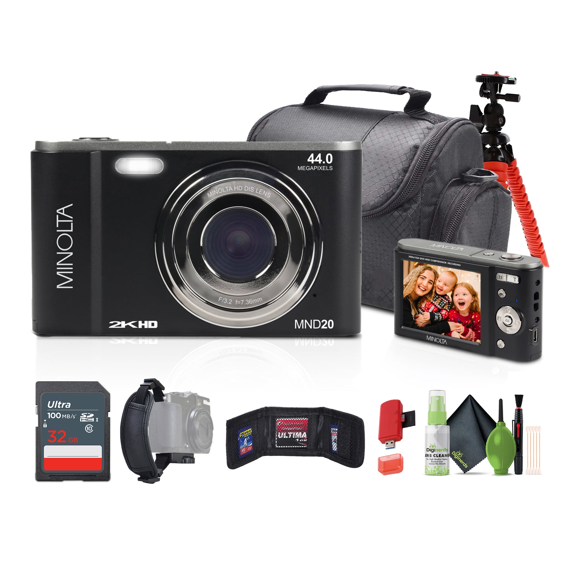 Minolta MND20 44 MP / 2.7K Ultra HD Digital Camera (Black) + 32GB ...
