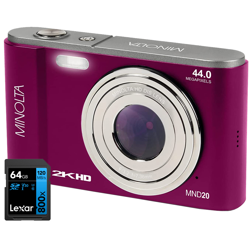 Minolta MND20-M 44 MP / 2.7K Ultra HD Digital Camera Magenta Bundle ...