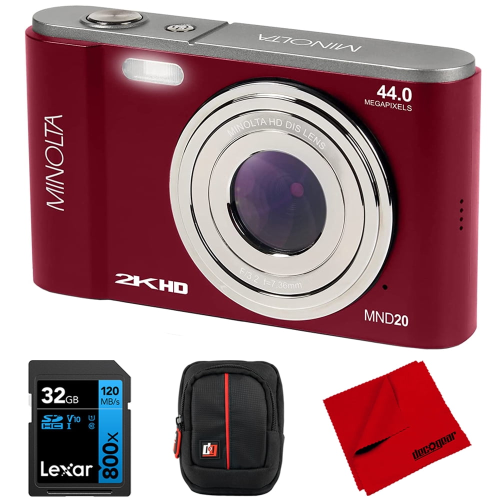 Minolta MND20-R 44 MP 2.7K Ultra HD Digital Camera, Red Bundle with ...