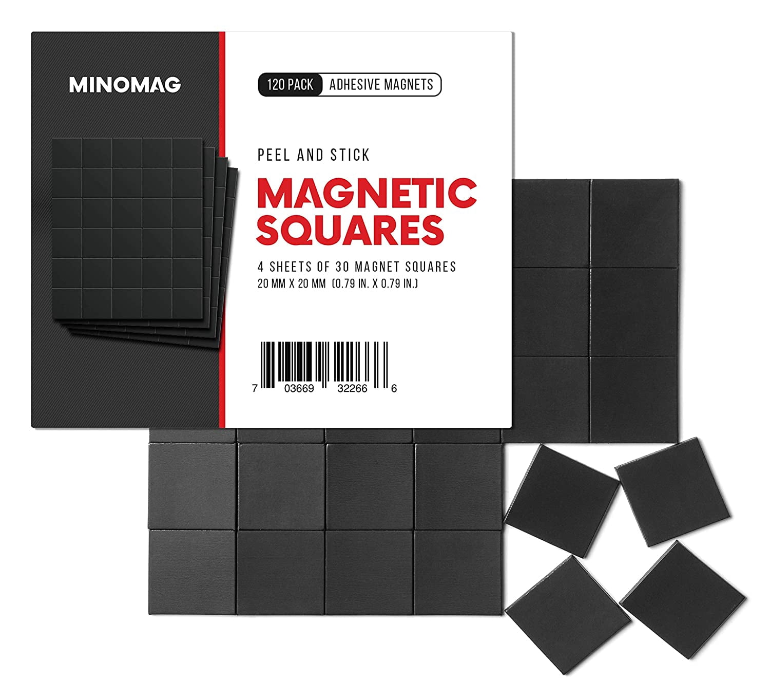 Minomag Peel and Stick Adhesive Magnetic Squares (120 Pack) | 0.79 inch ...