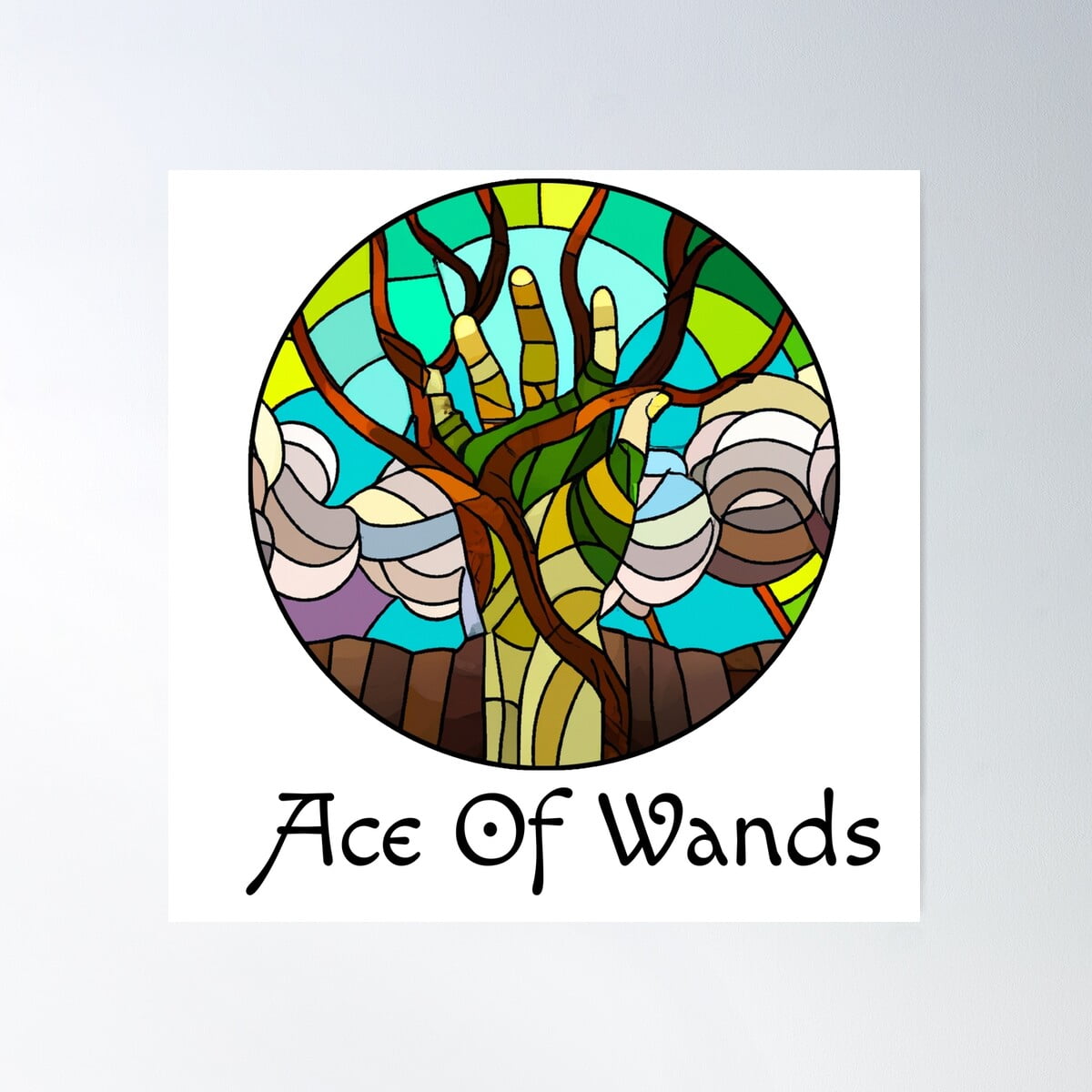 Minor Arcana Ace Of Wands - Stained Glass Design For T-Shirt, Stickers ...