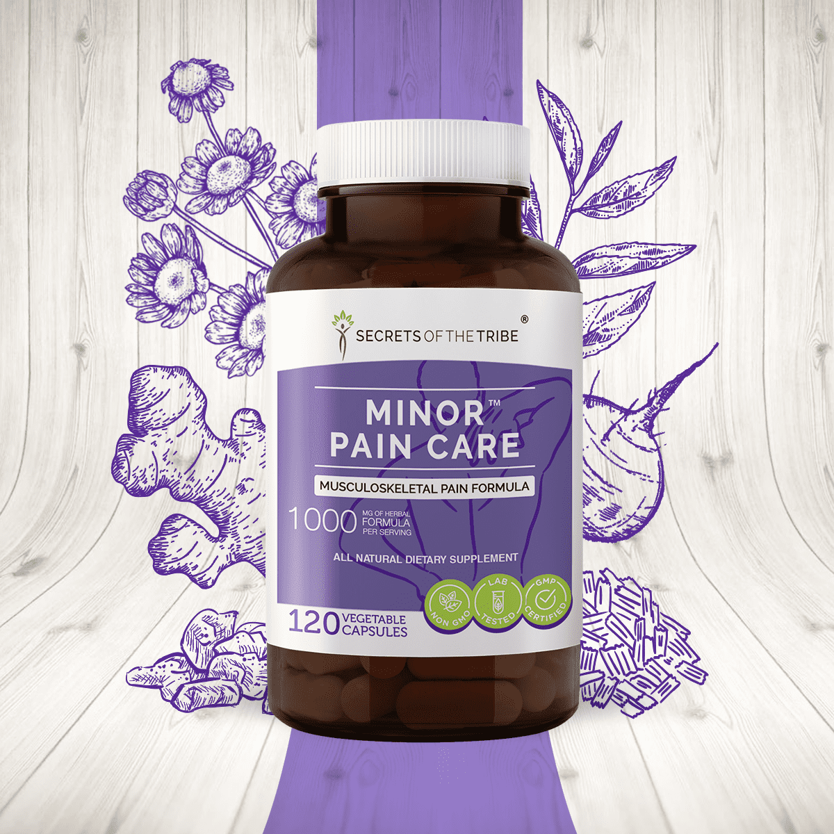 Minor Pain Care 120 Capsules, 500 mg, Frankincense, Turmeric, White Willow, Beet Root, Green Tea ...