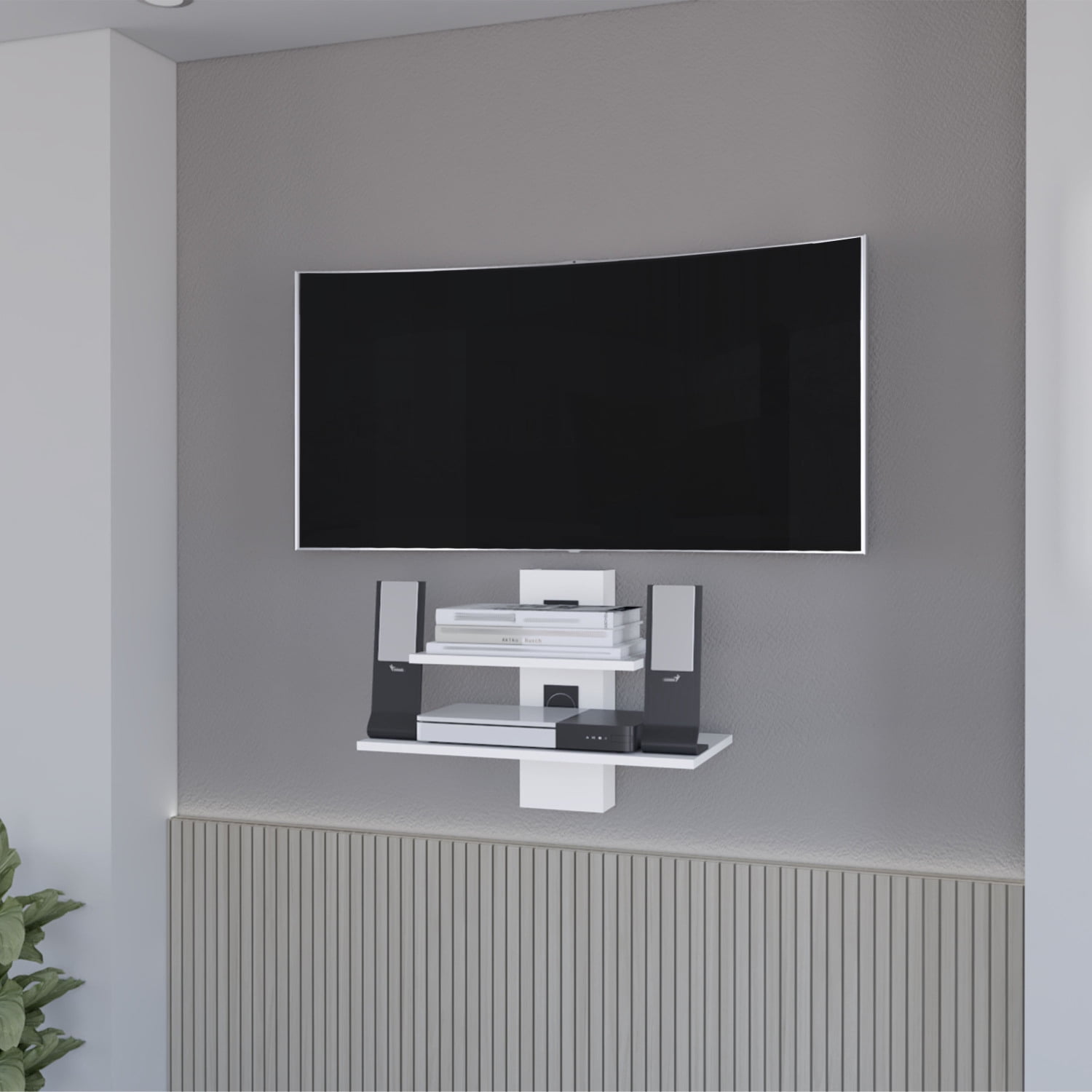 Minot Floating Shelf, Sleek -Shelf White Wall Unit with Cable ...
