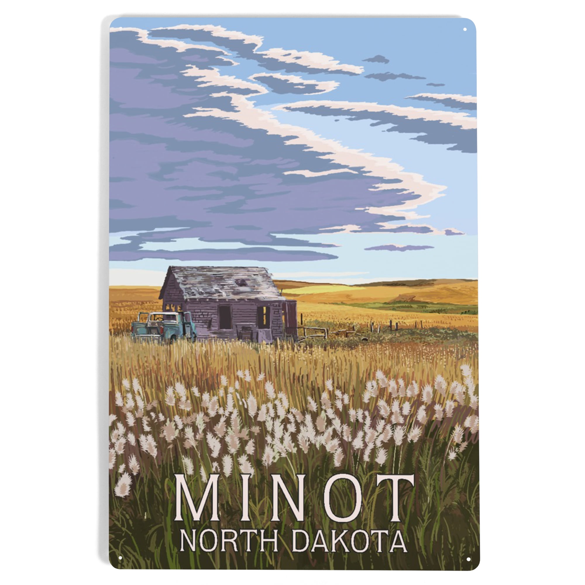 Minot, North Dakota, Wheat Field and Shack (12x18 Aluminum Art, Indoor ...
