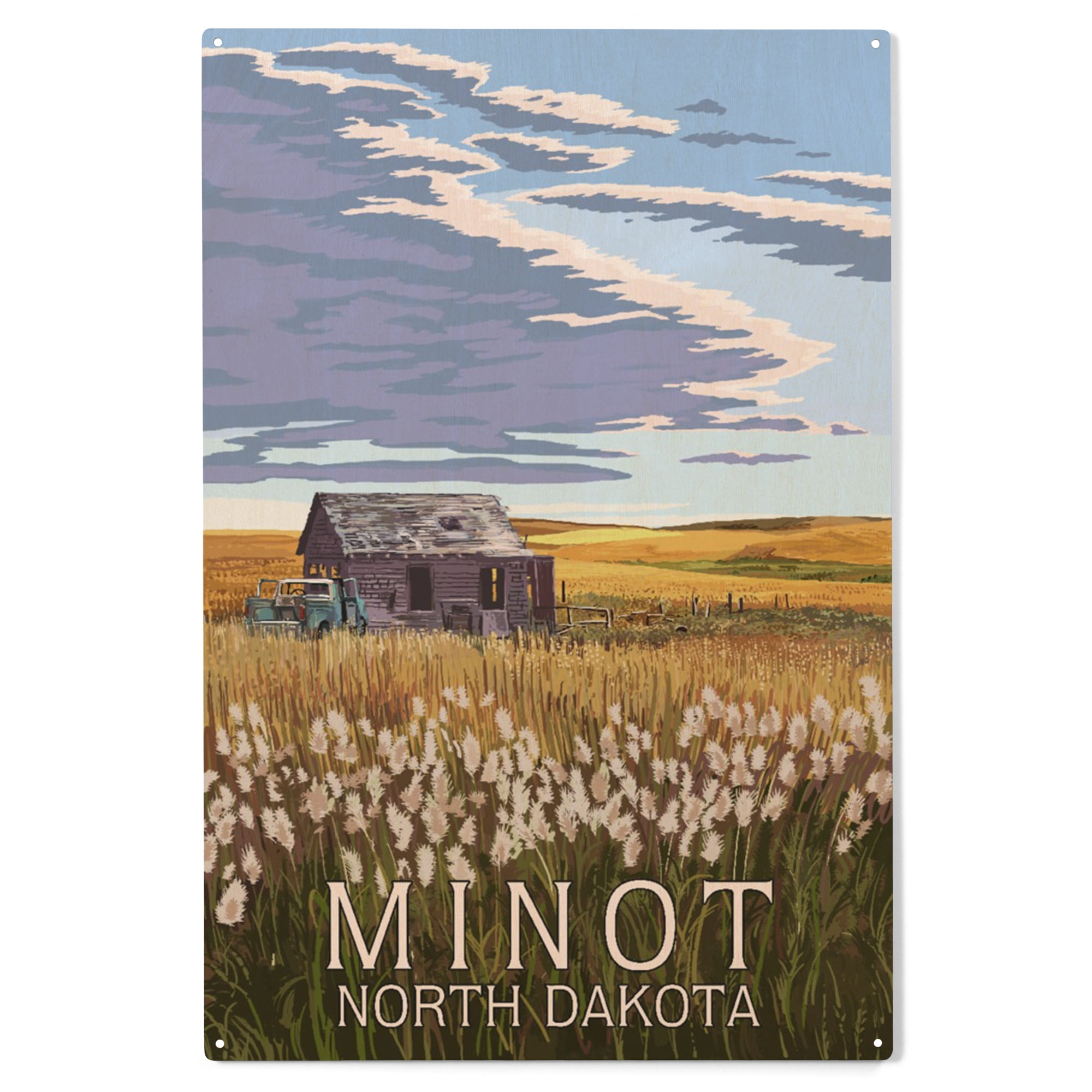 Minot, North Dakota, Wheat Field and Shack Birch Wood Wall Sign (10x15 ...