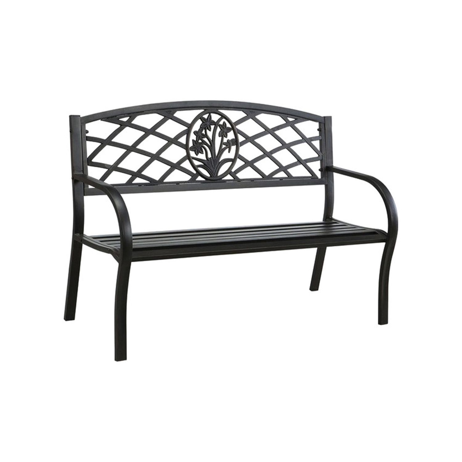 Minot Slated Seat Patio Bench - Black - Metal - Walmart.com