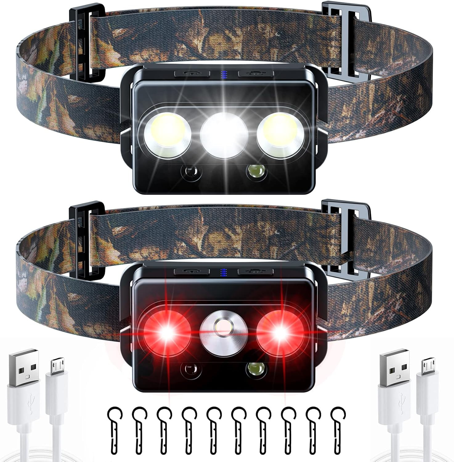 Minsk Rechargeable Headlamp, 2 Pack Headlamps for Adults, Head Lamps ...