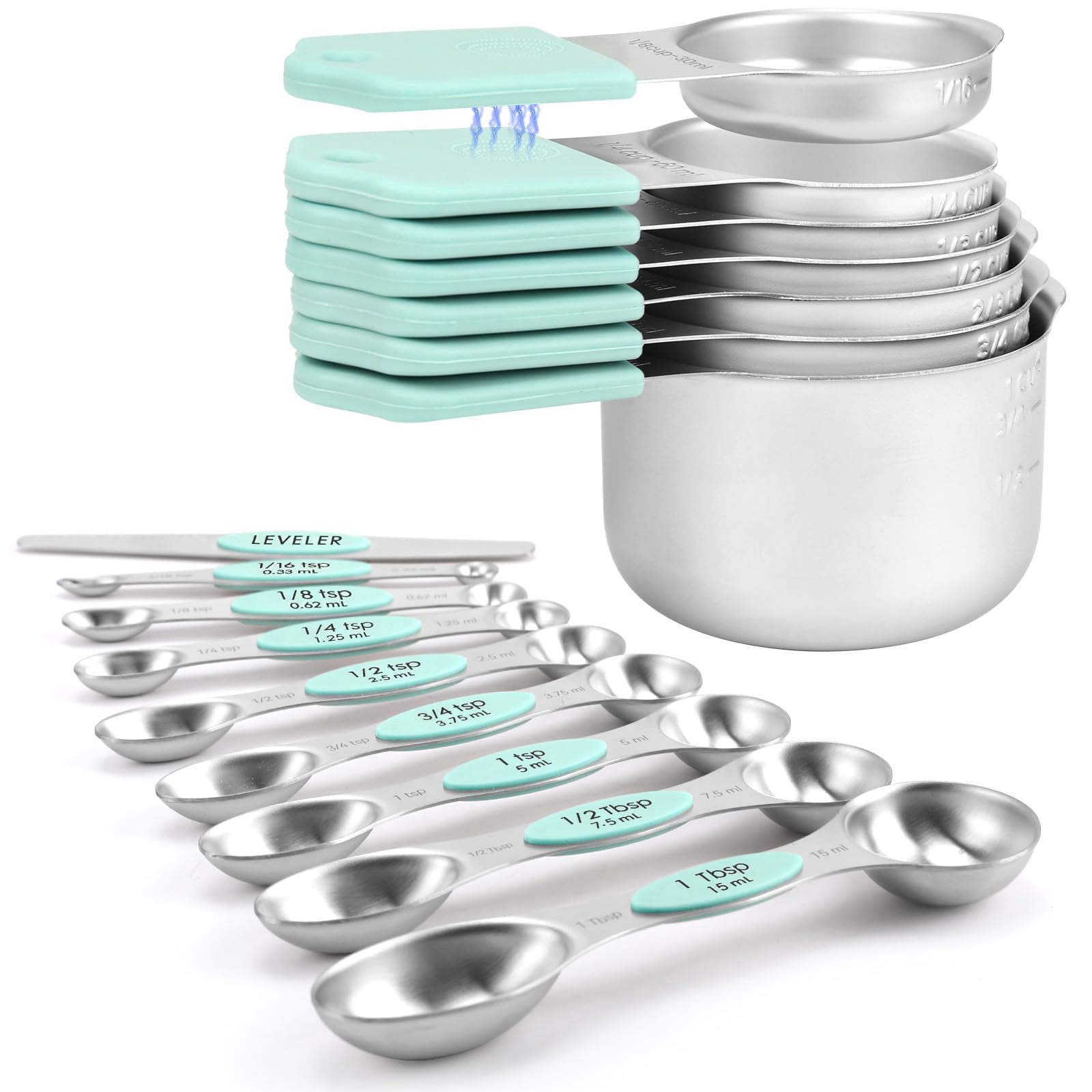 Mint 16-Piece Magnetic Stainless Steel Measuring Cups and Spoons Set ...
