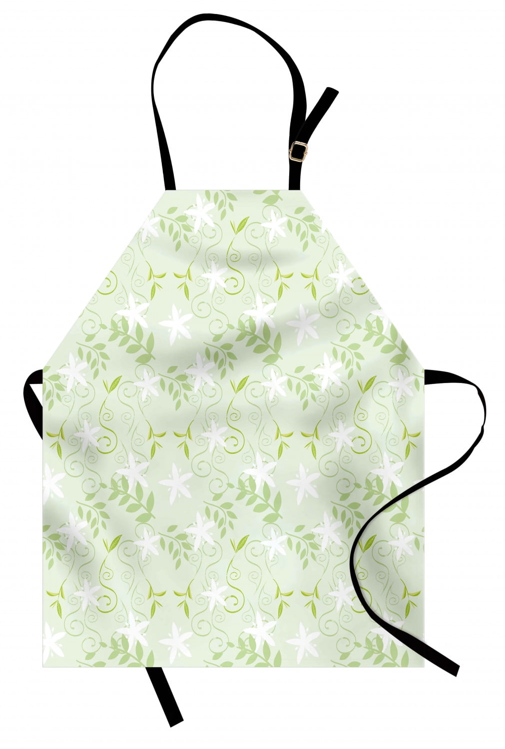 Mint Apron Swirling Floral Branches with Leaves and Flower Florets ...