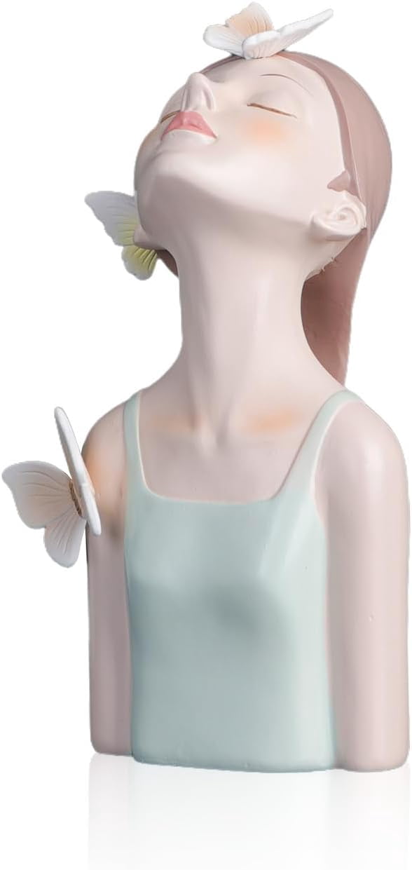 Mint Blue Butterfly Girl Bust Statue, Resin Half Body Sculpture ...