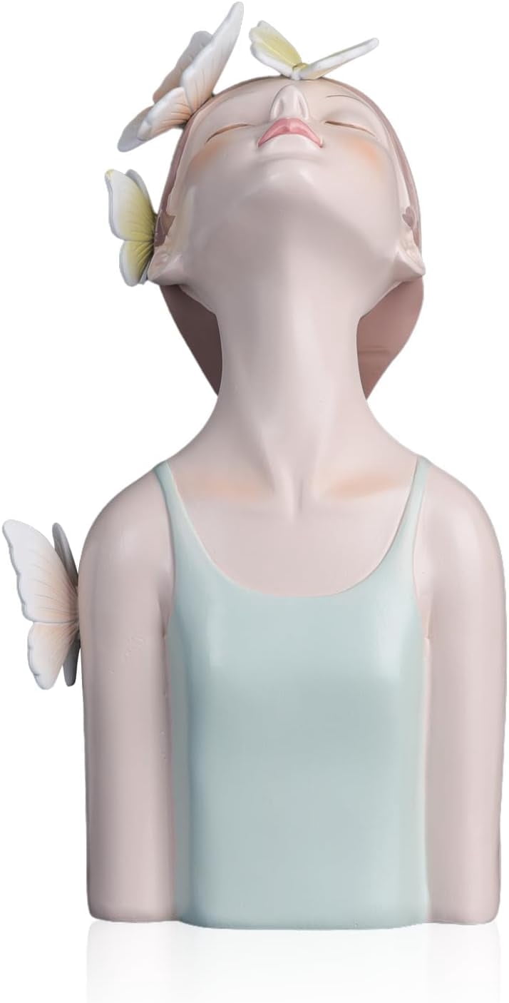Mint Blue Butterfly Girl Bust Statue, Resin Half Body Sculpture ...