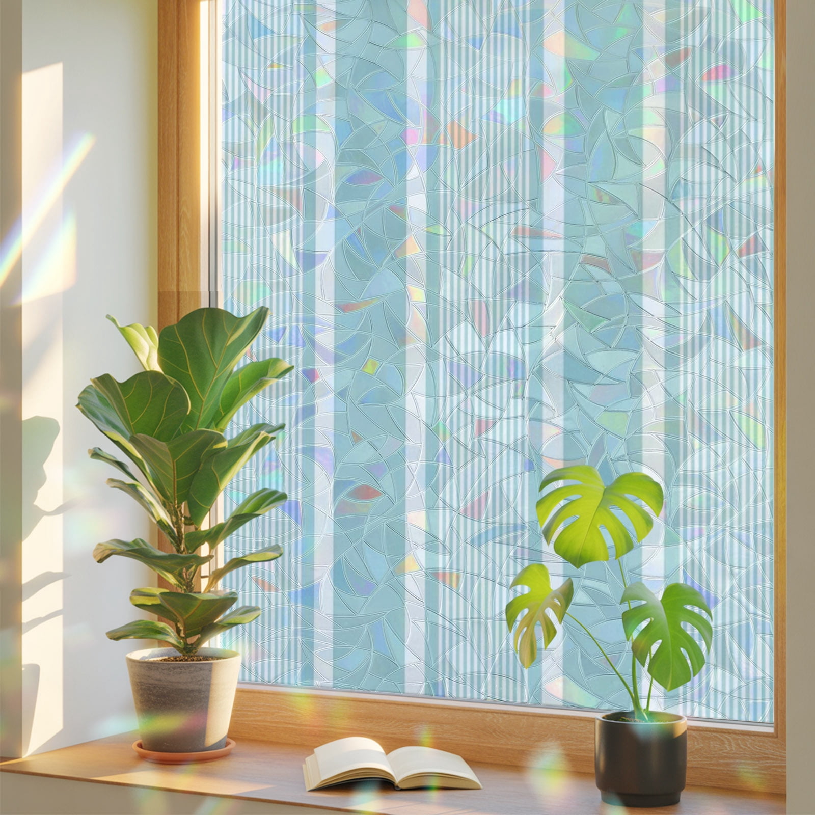 Mint Blue White Stripes Window Privacy Film, Lines Modern Vertical ...