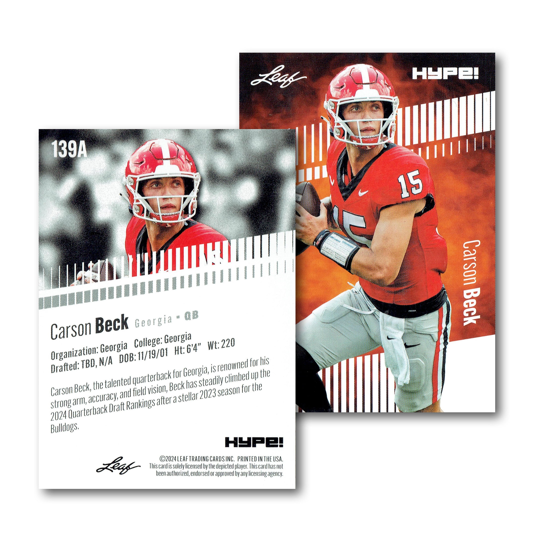 Mint Carson Beck 2024 Leaf Hype #139A Limited Edition Rookie Card - Walmart.com