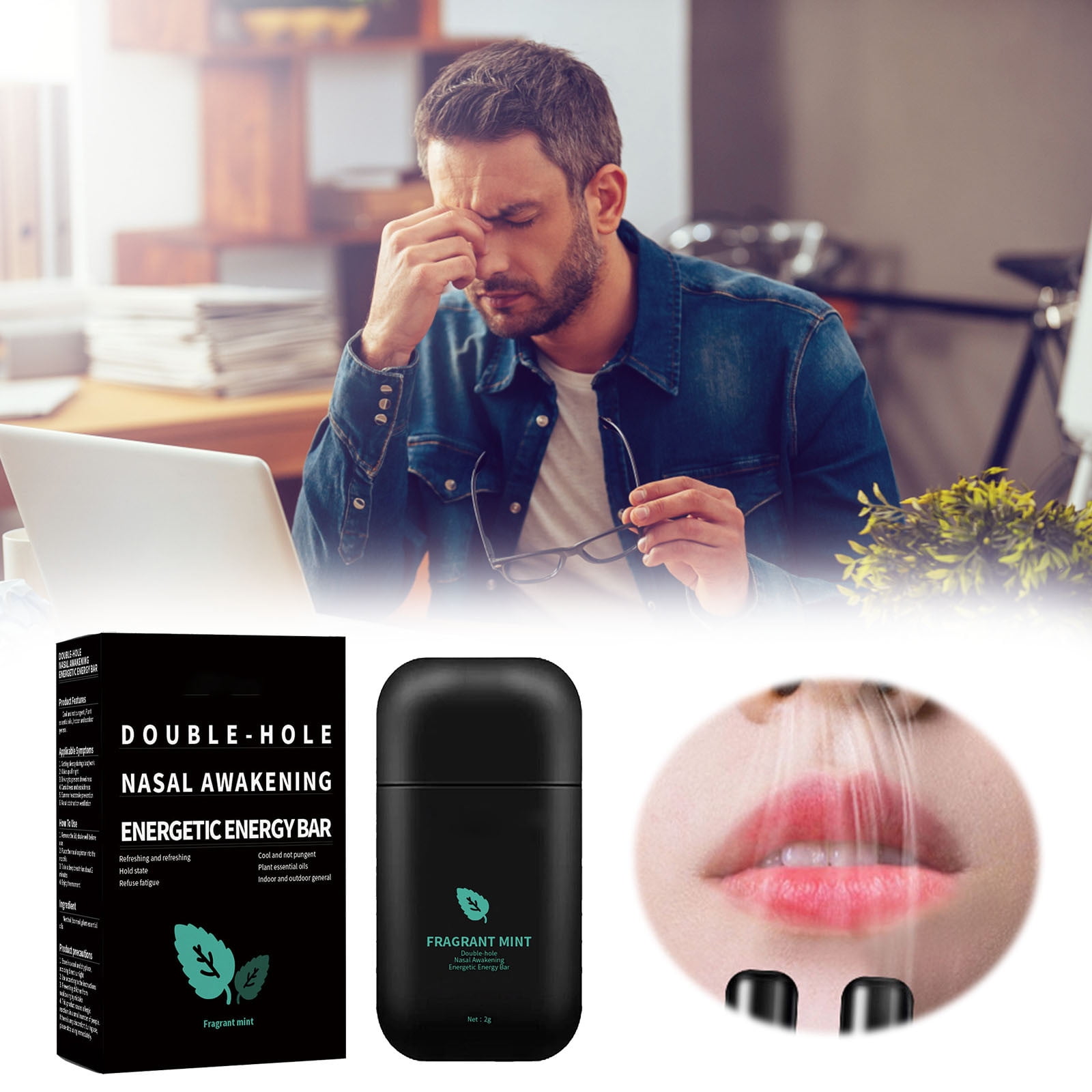 Mint Energy Bar Refreshing Mind Driving Fatigue And Drowsiness Nasal Suction Double Hole ...