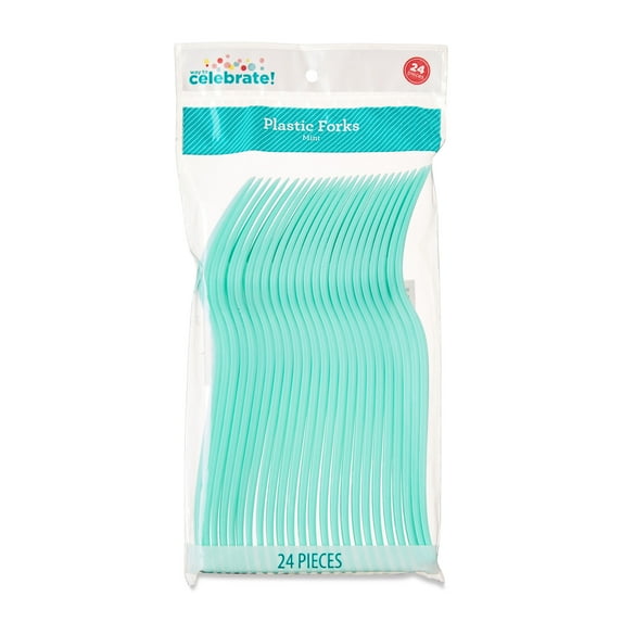 Way To Celebrate Plastic Disposable Forks Mint 24 Pieces for Parties ...