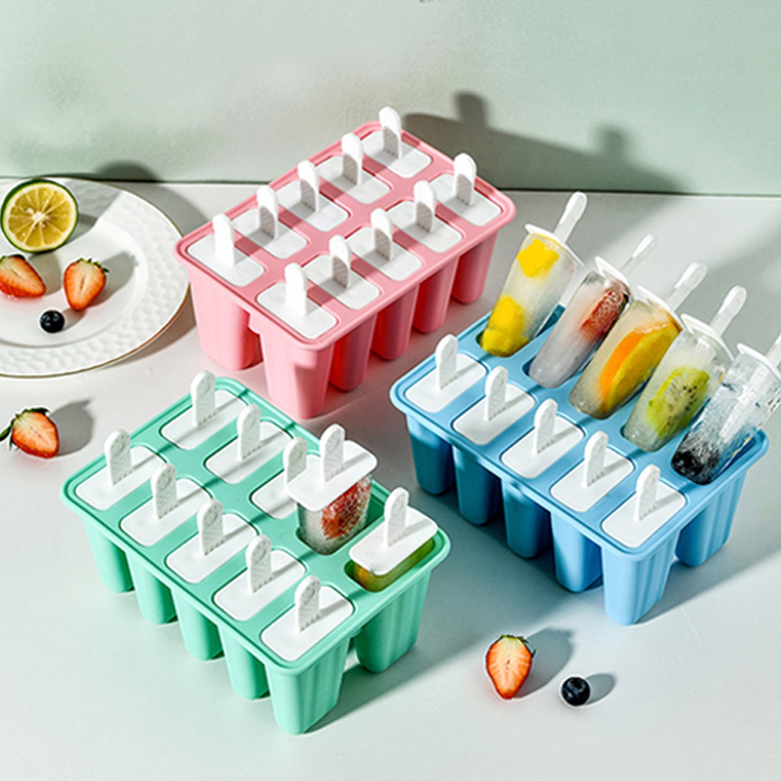 Mint Green 10-Slot Popsicle Tray - Non-Stick Ice Cream Mold for Yogurt ...