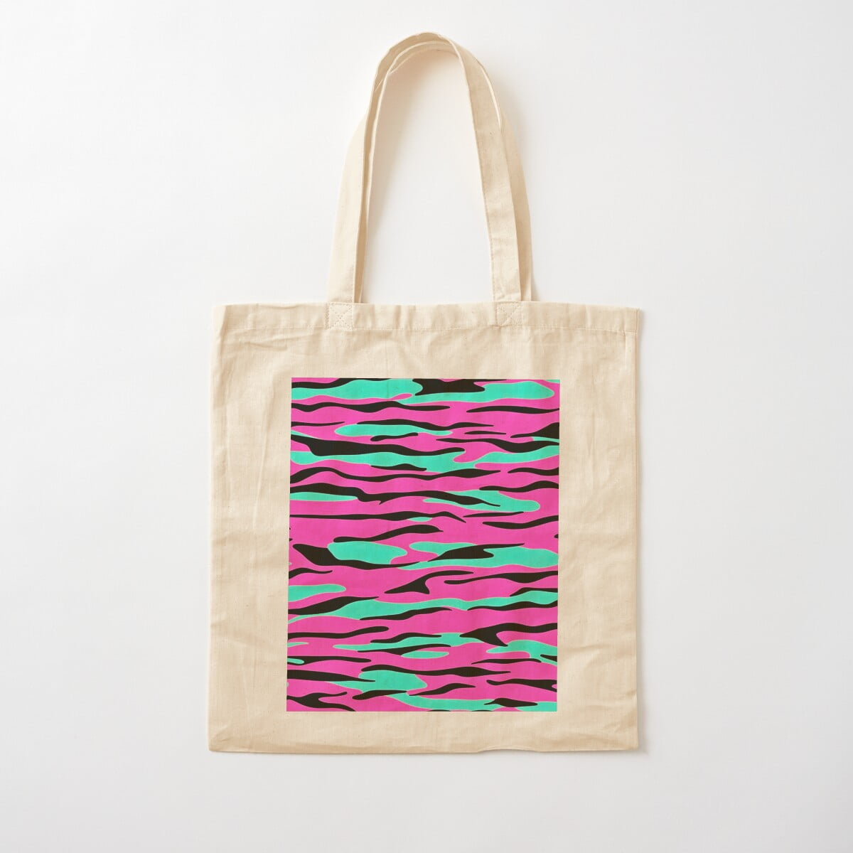Mint Green And Pink Tiger Stripe Camouflage Pattern Design Cotton Tote ...