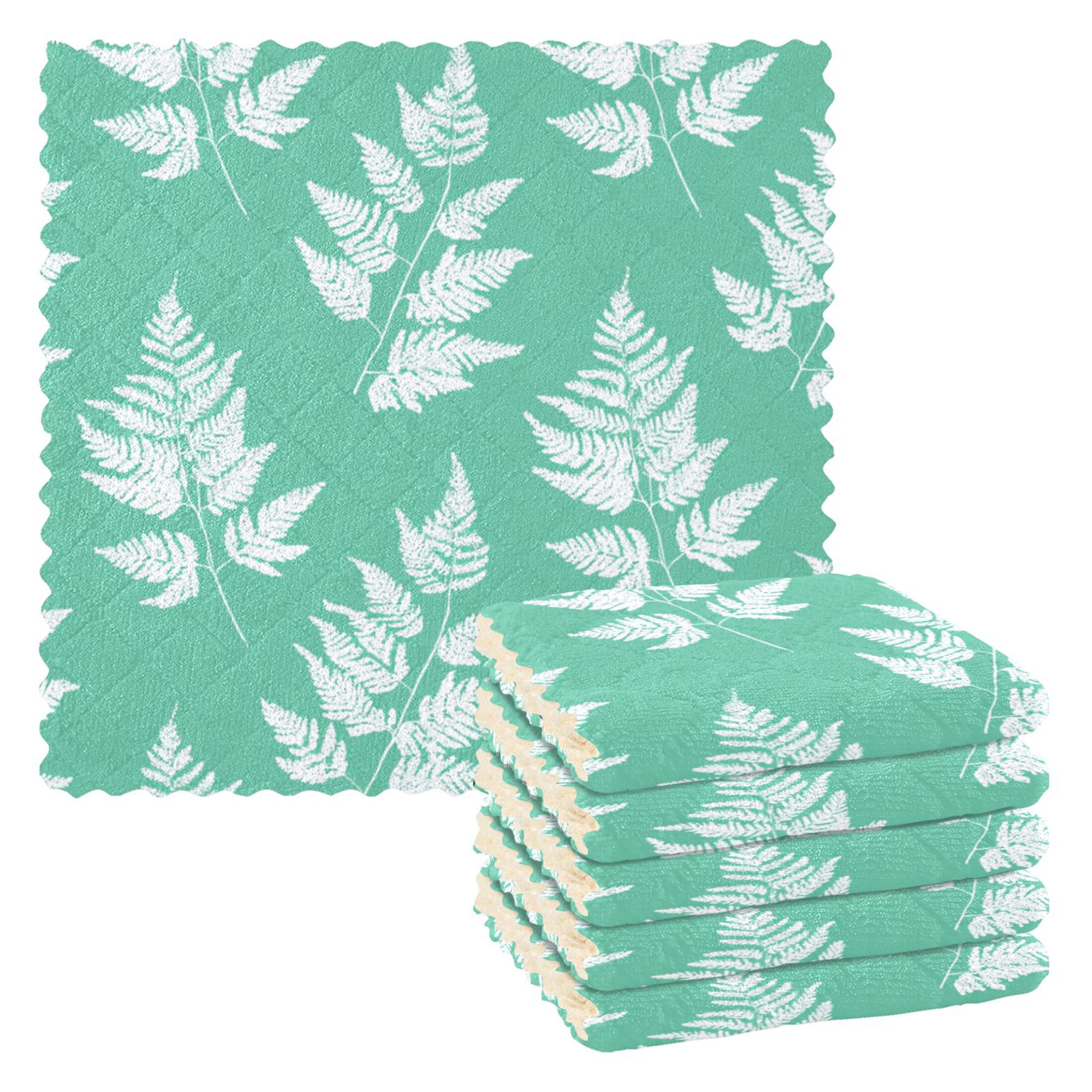 Mint Green Background White Fern Leaves Dish Cloths Dish Towels ...