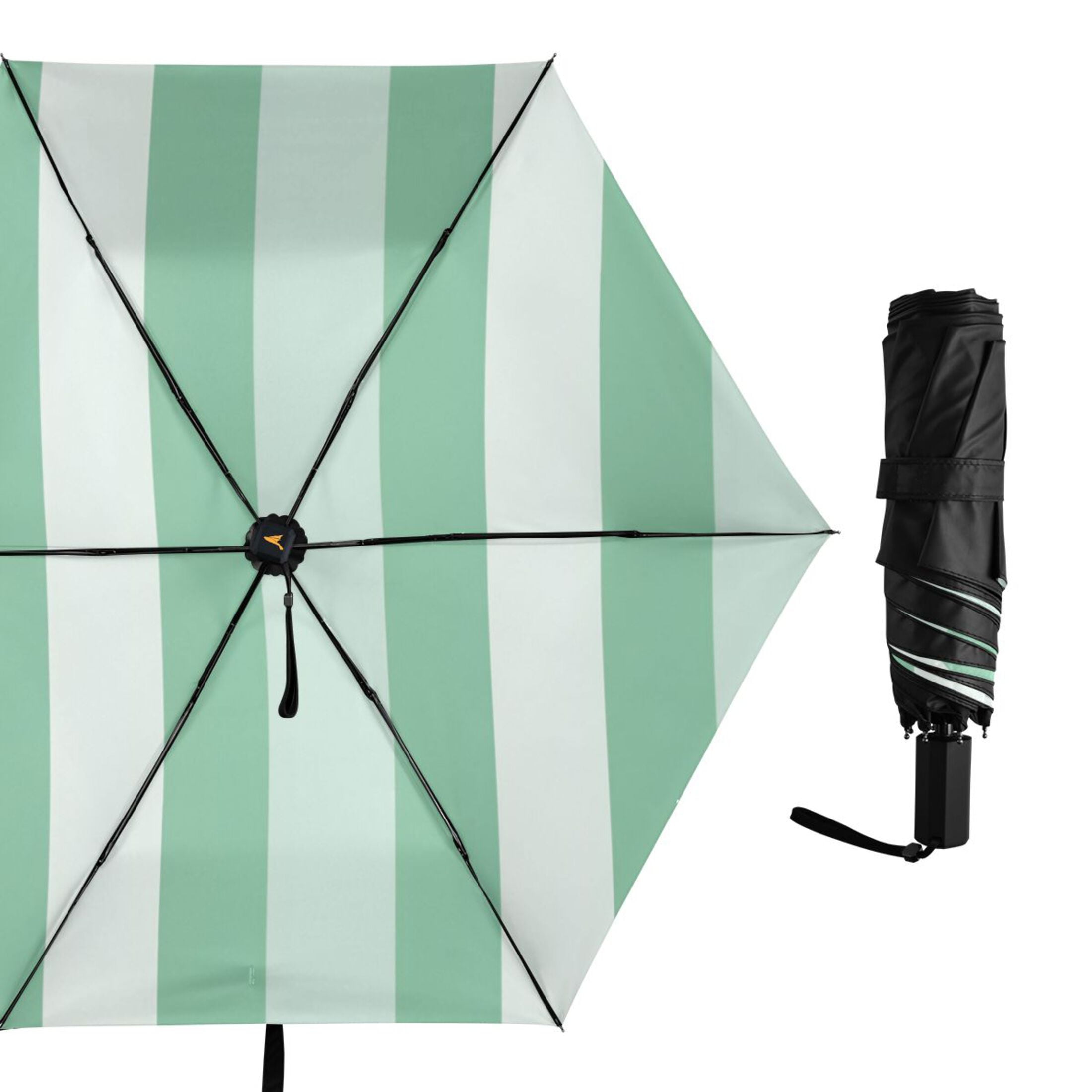 Mint Green Broad Stripes Triple Folding Umbrella Parasol 6 Ribs UV ...