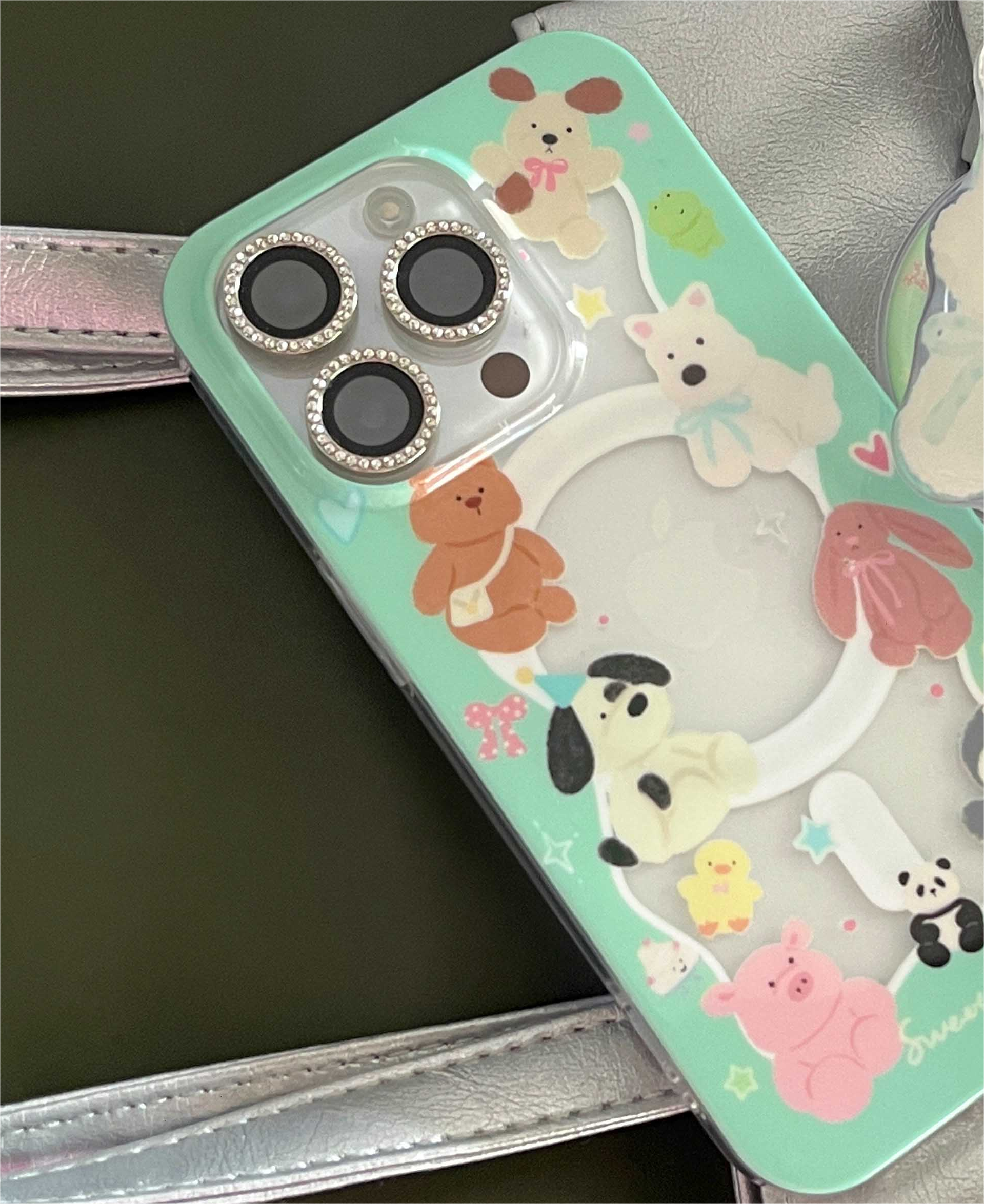 Mint Green Cartoon Puppy Stand Holder Phone Case Magnetic Shell For ...