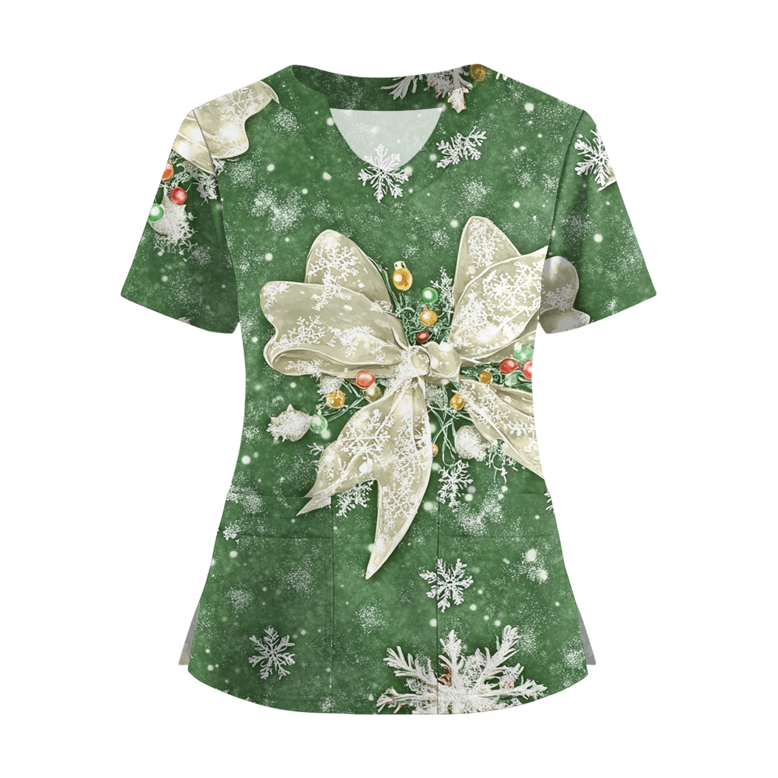 Mint Green Christmas Tunic Women'S Cute Christmas Print Care Smock V ...