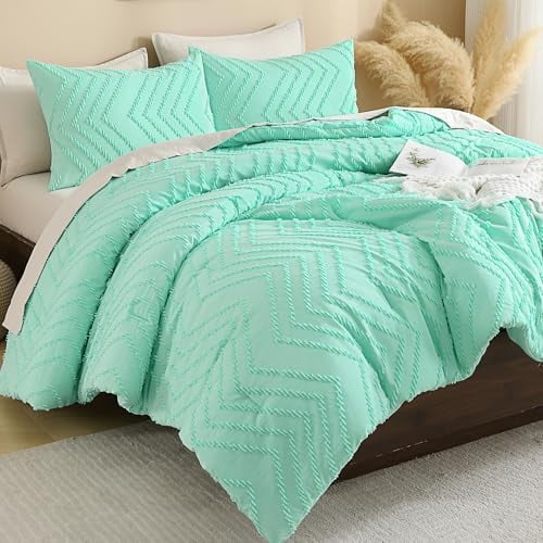 Mint Green Comforter Set Full Size, Boho Soft Warm Tufted Neutral ...