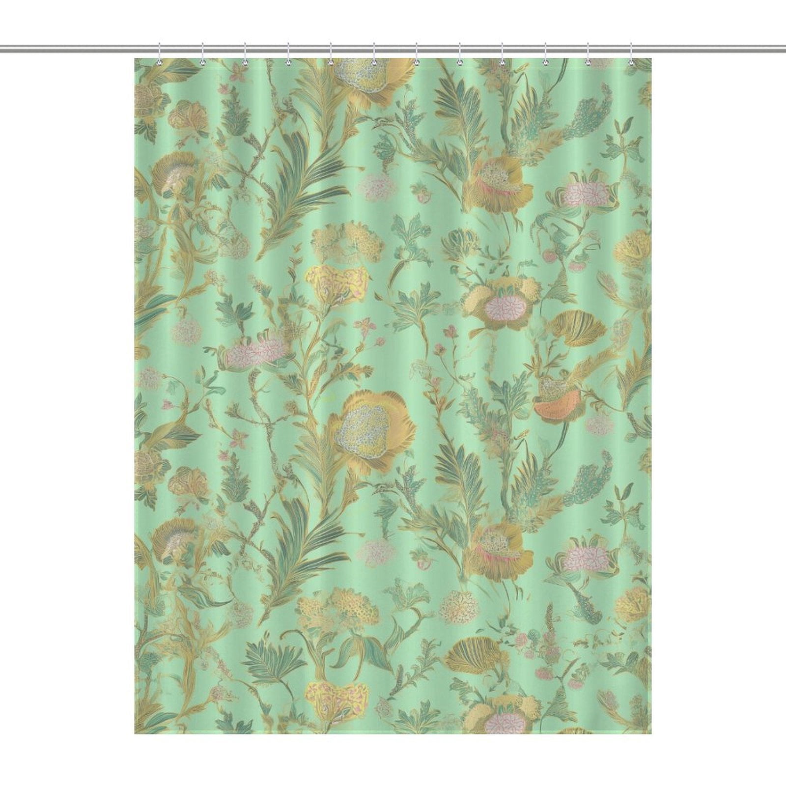 Mint Green Floral Seamless Pattern Cloth Fabric Bathroom Decor Set with ...