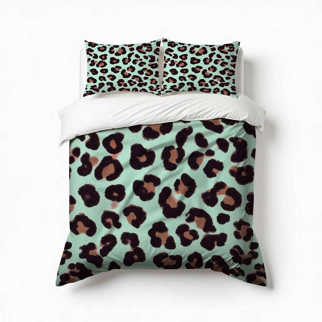 Mint Green Leopard Print Fabric Bedding Set 3 Pcs Soft Microfiber Quilt ...