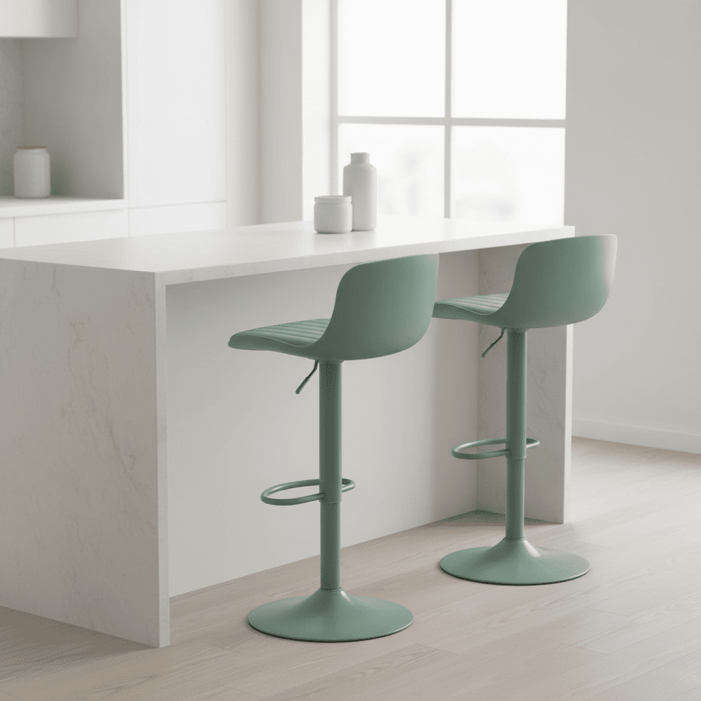 Mint Green PU Leather Bar Stools Set of 2 – Height Adjustable Swivel ...