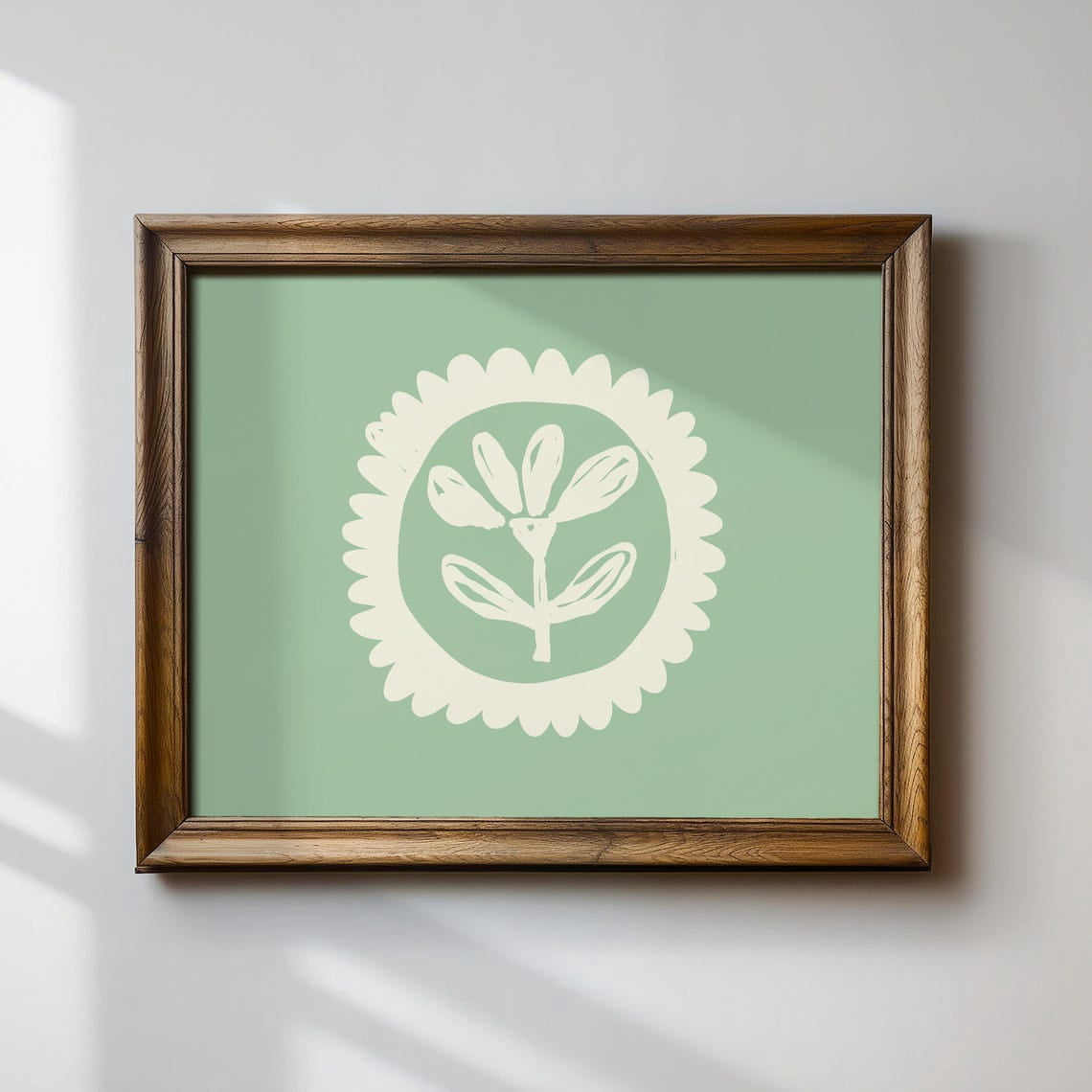 Mint Green Scalloped Daisy Horizontal Doodle Line Illustration Print ...