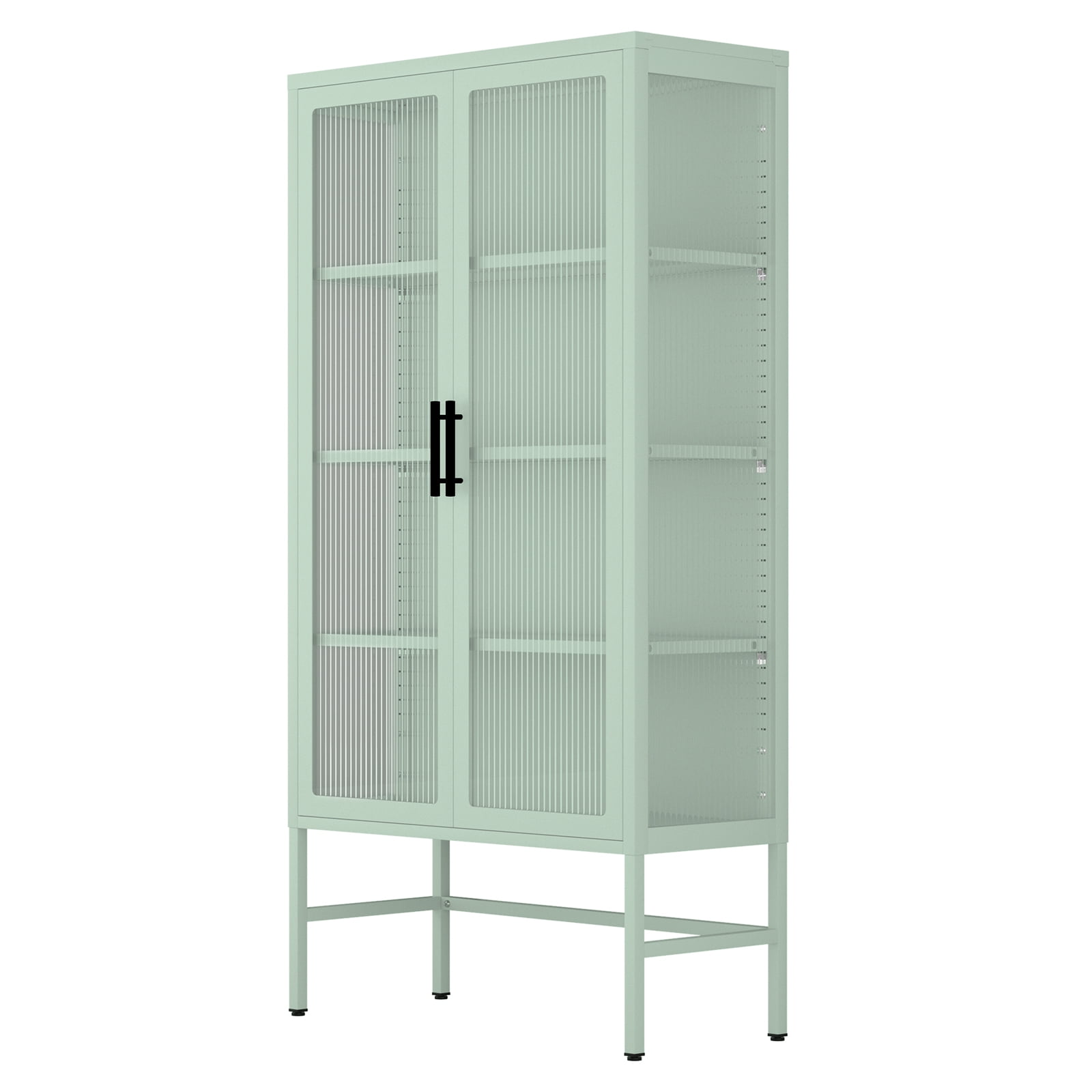 Mint Green Storage Cabinet with Tempered Glass Doors, Adjustable ...