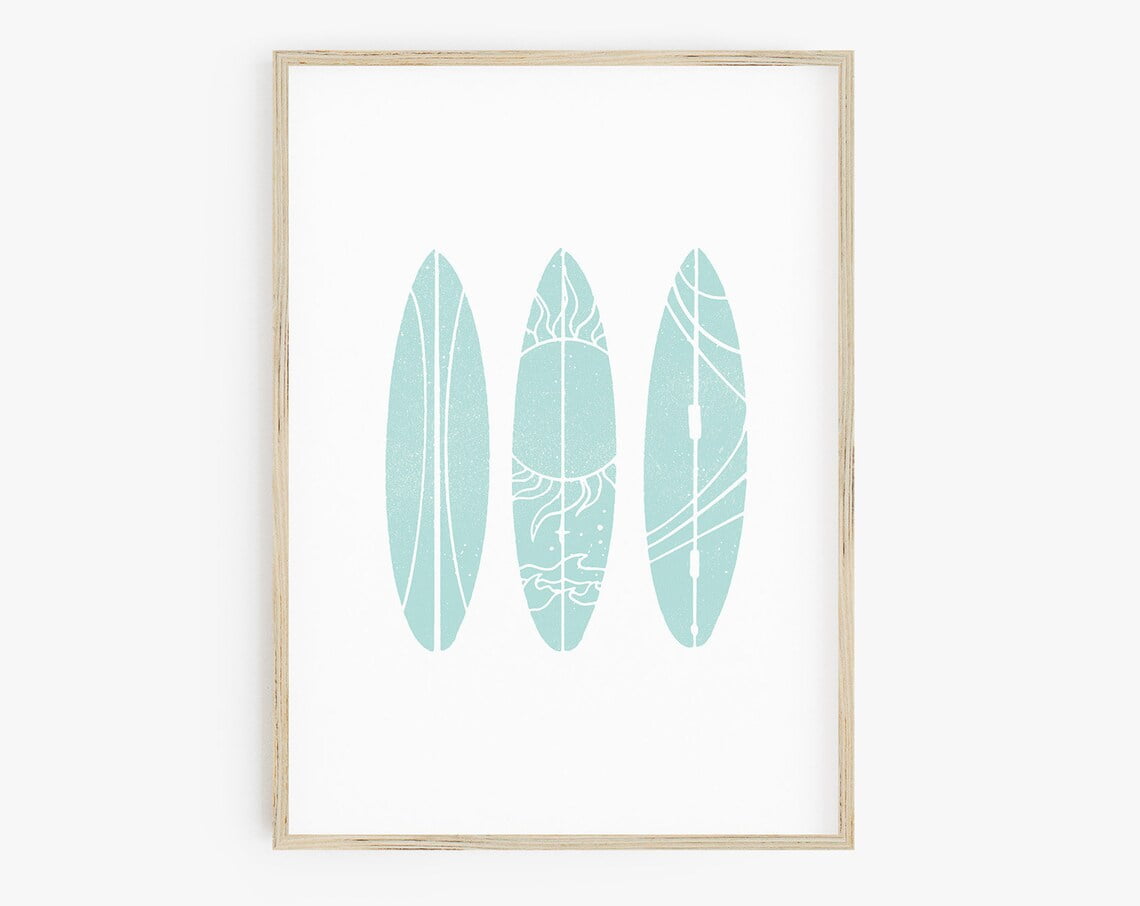 Mint Green Surf Board Print, Abstract Surf Wall Art, Beach Nursery ...