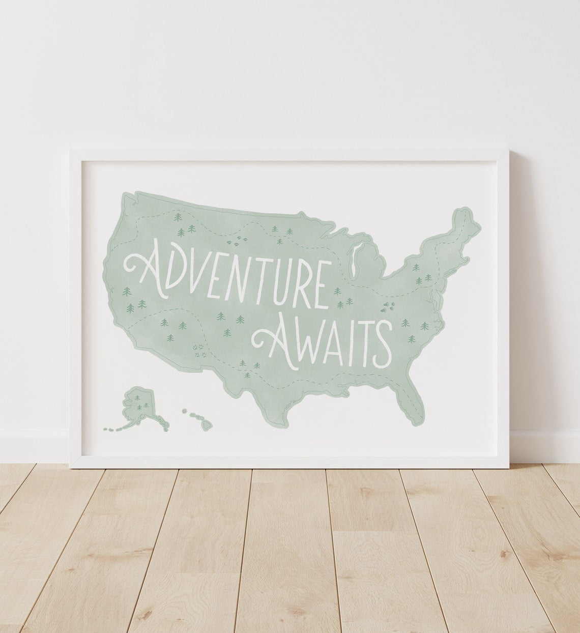 Mint Green Us Map Poster Woodland Nursery Decor Adventure Awaits Wall ...