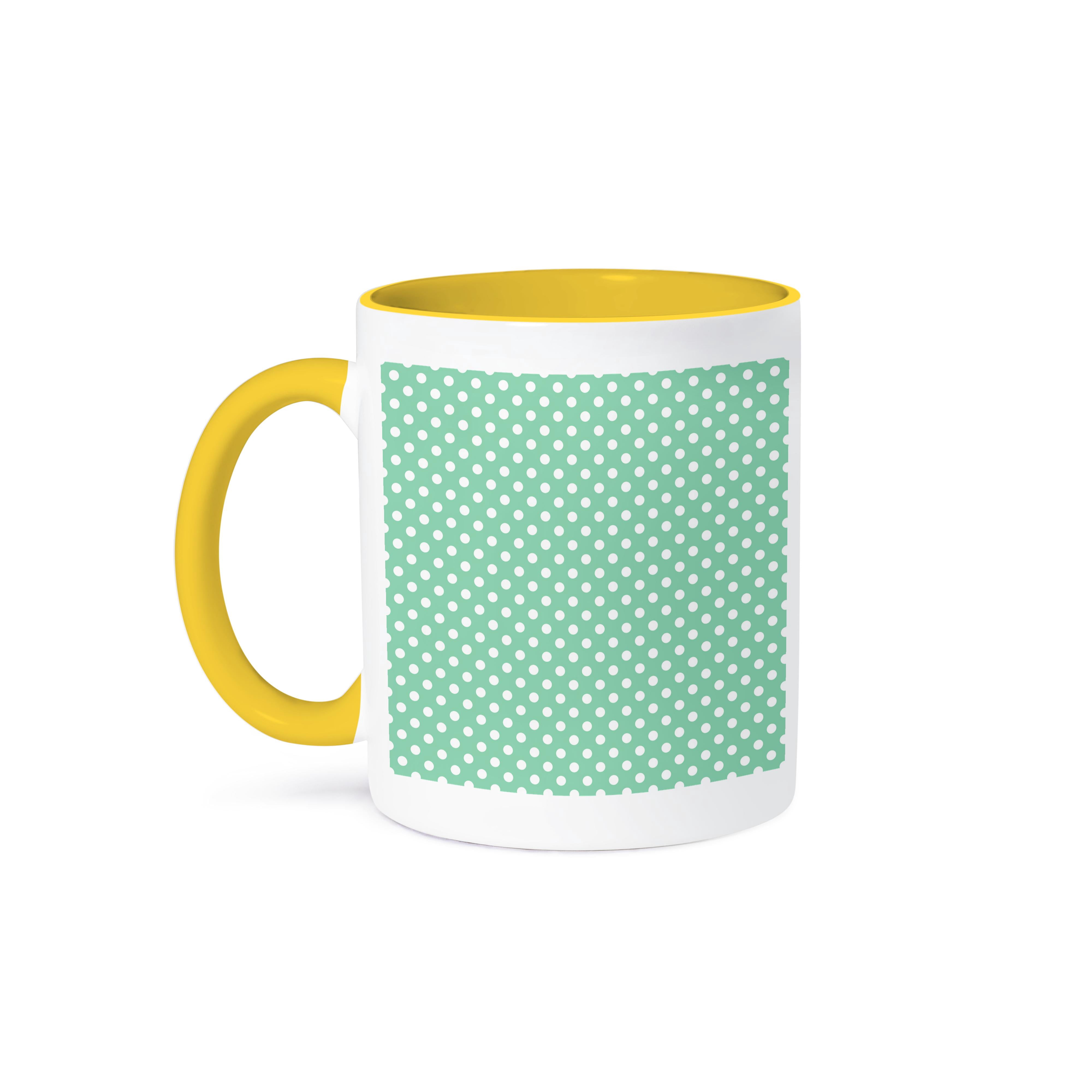 3dRose, Mint Green and White Polka Dot Pattern, 15oz Two-Tone Yellow ...