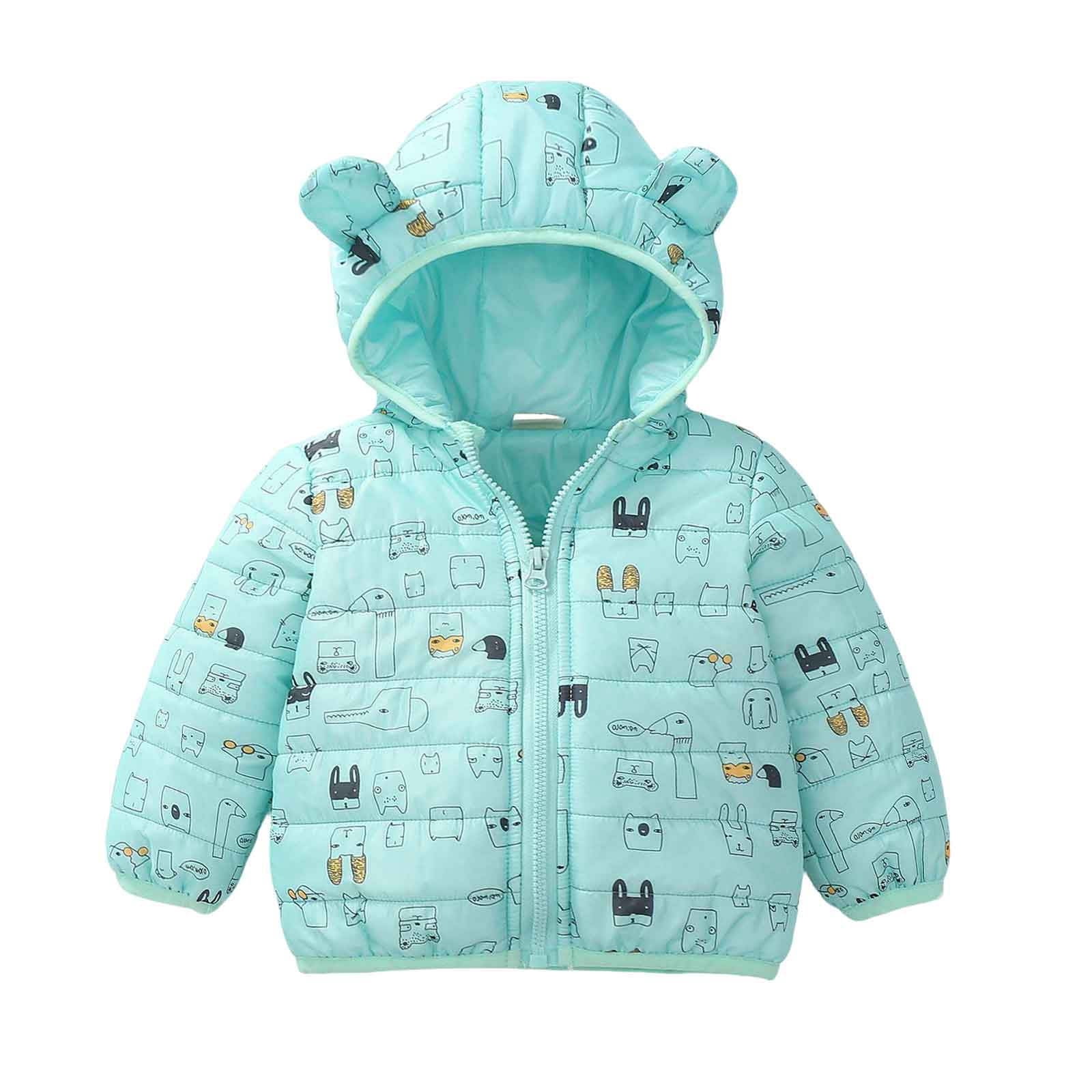 Mint Lime Green Boy Girl Children Boy Girl Print Padded Jacket Hoods ...