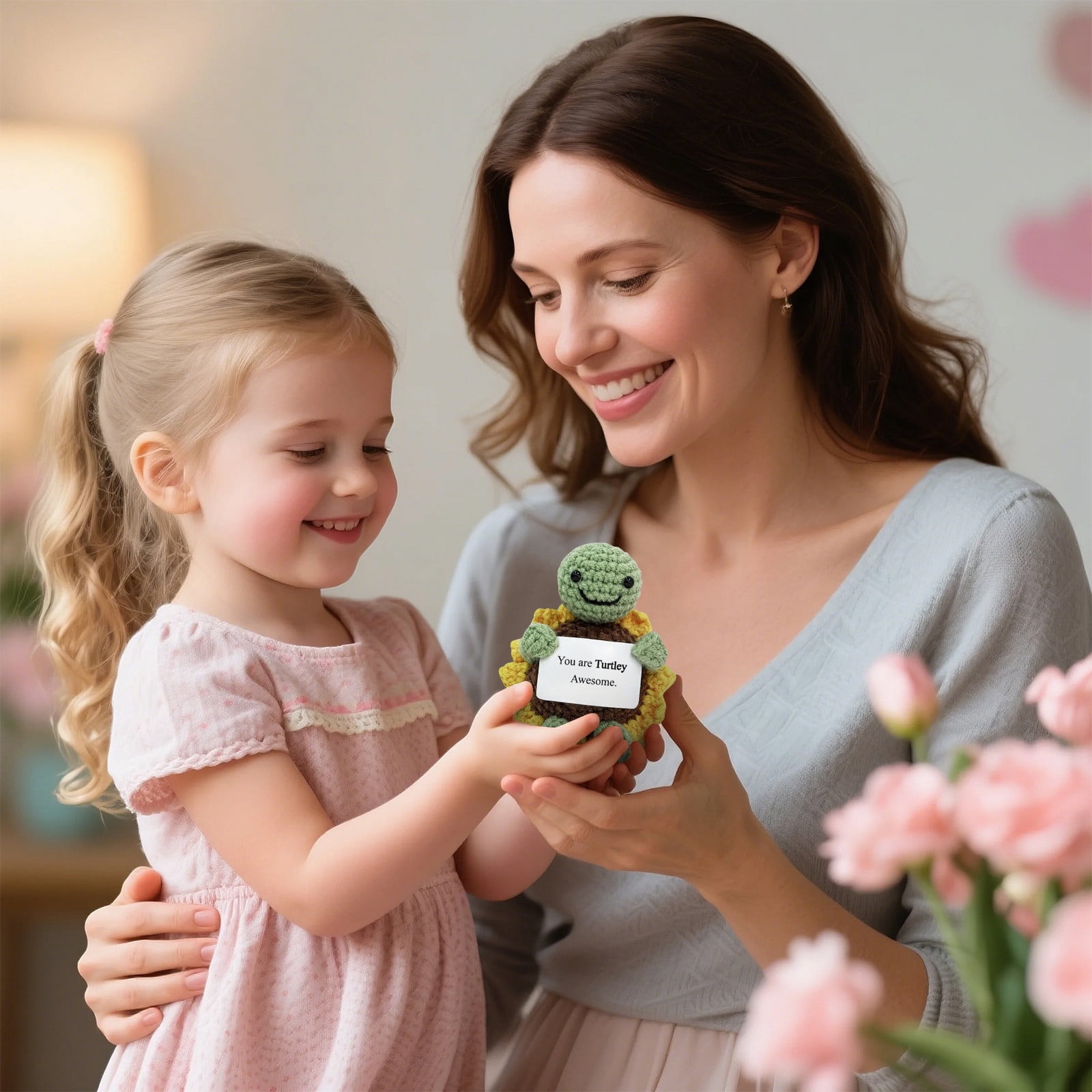 Mint Mini Handmade Positive Turtle Crochet with Message Card - Mother's Day Mom Birthday Gifts ...