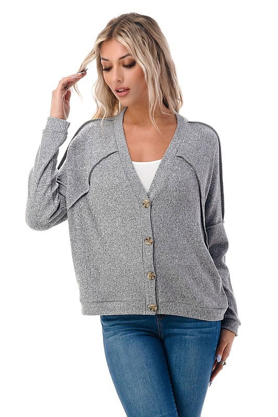 Mint Plus Pink - Cozy V-Neck Semi-Ribbed Knit Cardigan - Rayon Fabric ...