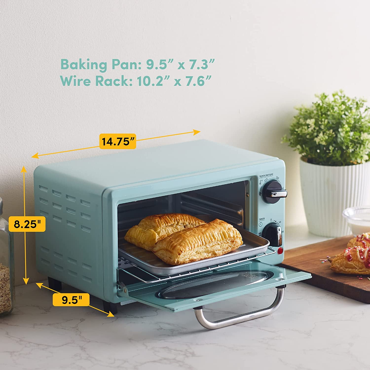 Mint Retro Toaster Oven with 1000W, 2 , 60-Minute Timer, Bake & Toast ...