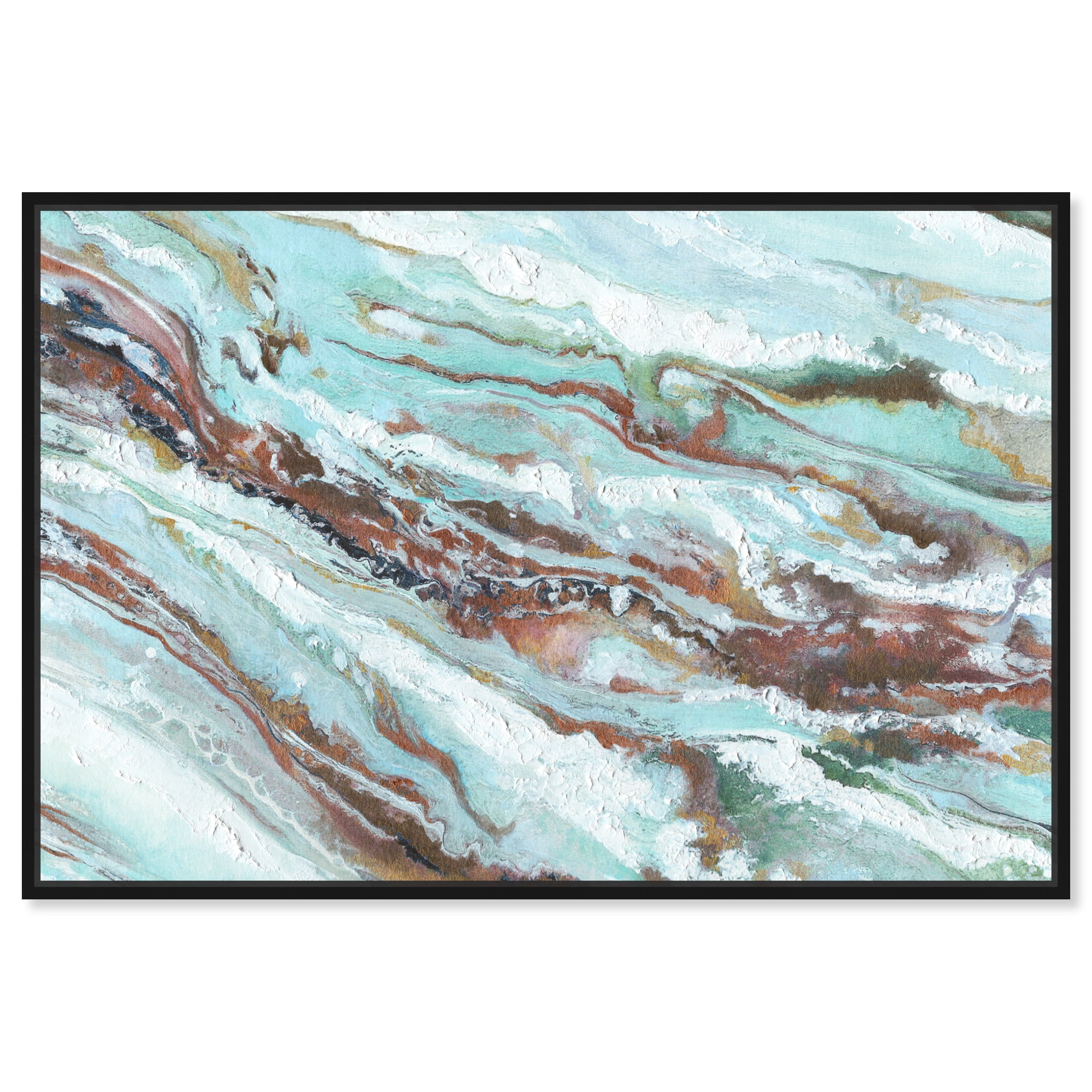 Mint Waves Blue Abstract Wall Art Canvas Wall Art by Art Remedy, Black ...