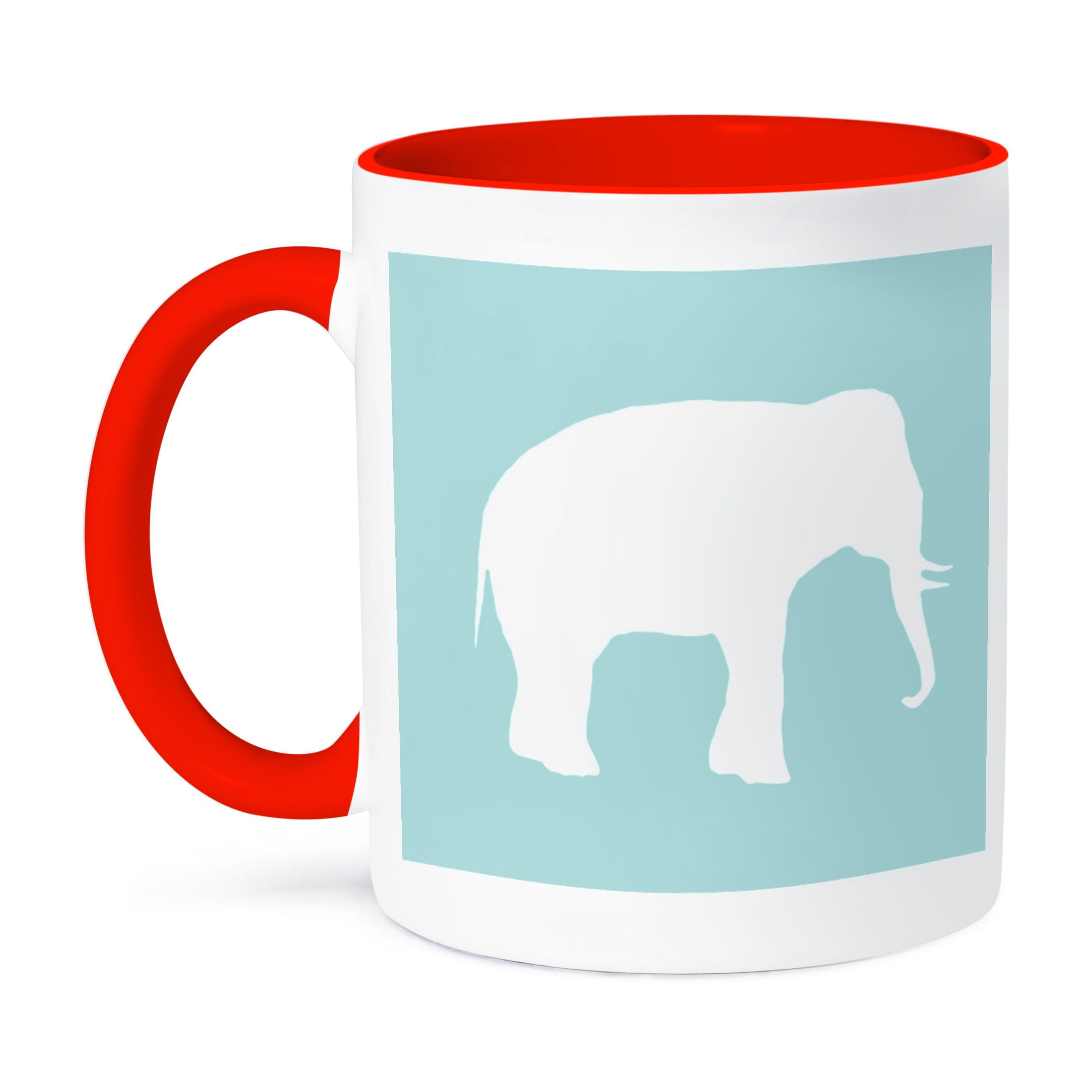 3dRose, Mint elephant silhouette. White wild animal shadow. Pastel aqua blue, 15oz Two-Tone Red ...